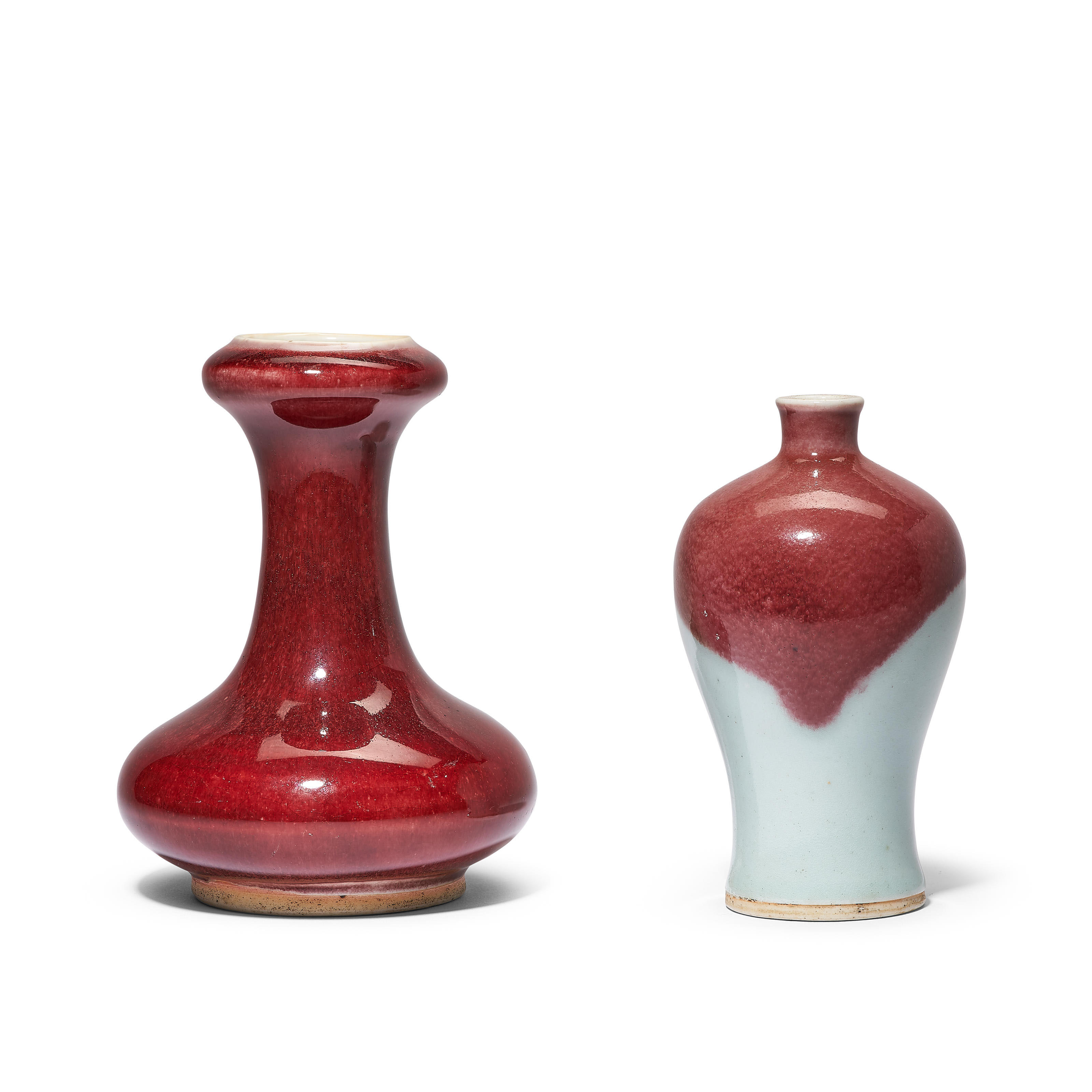 A COPPER-RED-GLAZED GARLIC-HEAD VASE AND A FINE COPPER-RED-DECORATED ...