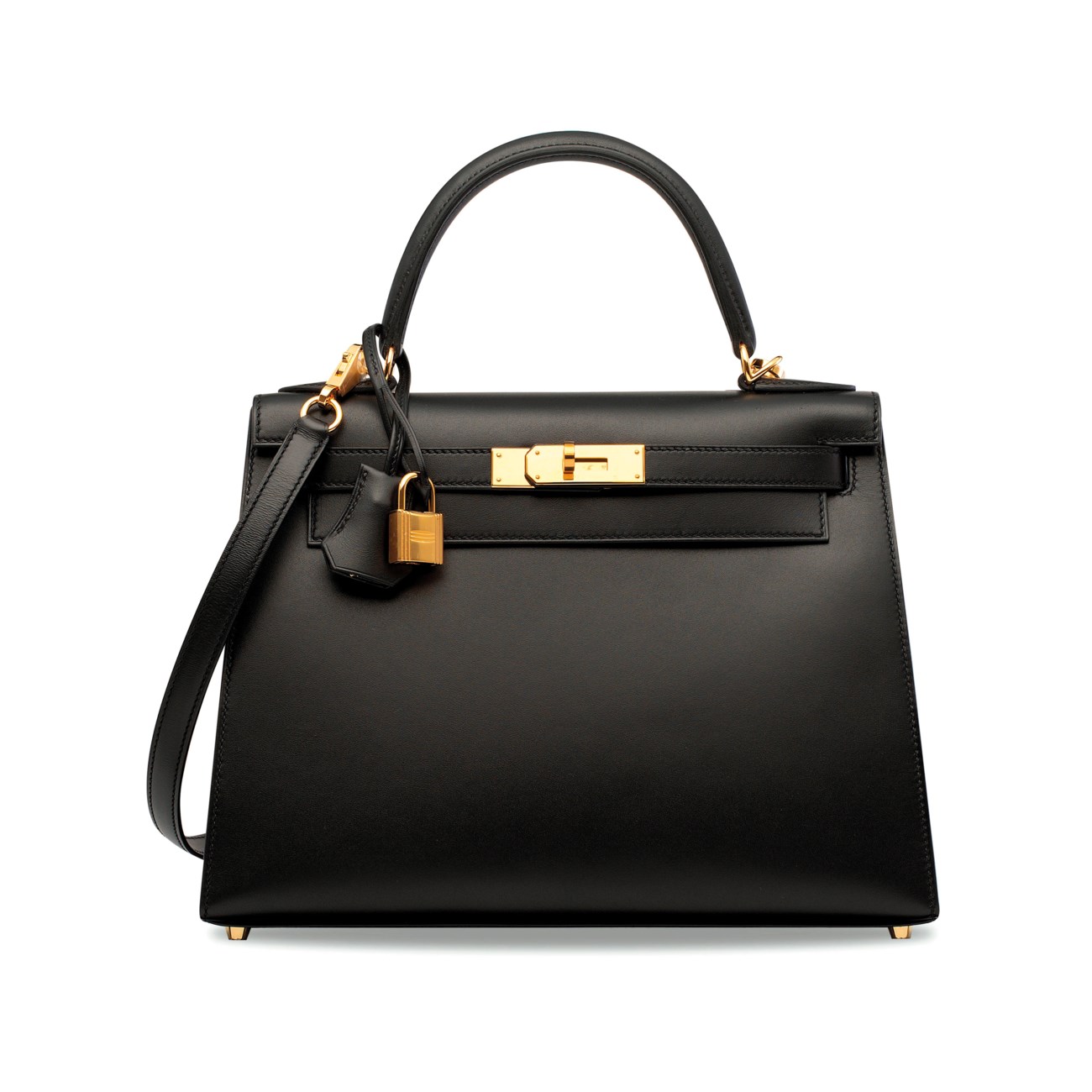 A BLACK CALF BOX LEATHER SELLIER KELLY 28 WITH GOLD HARDWARE, HERMÈS ...