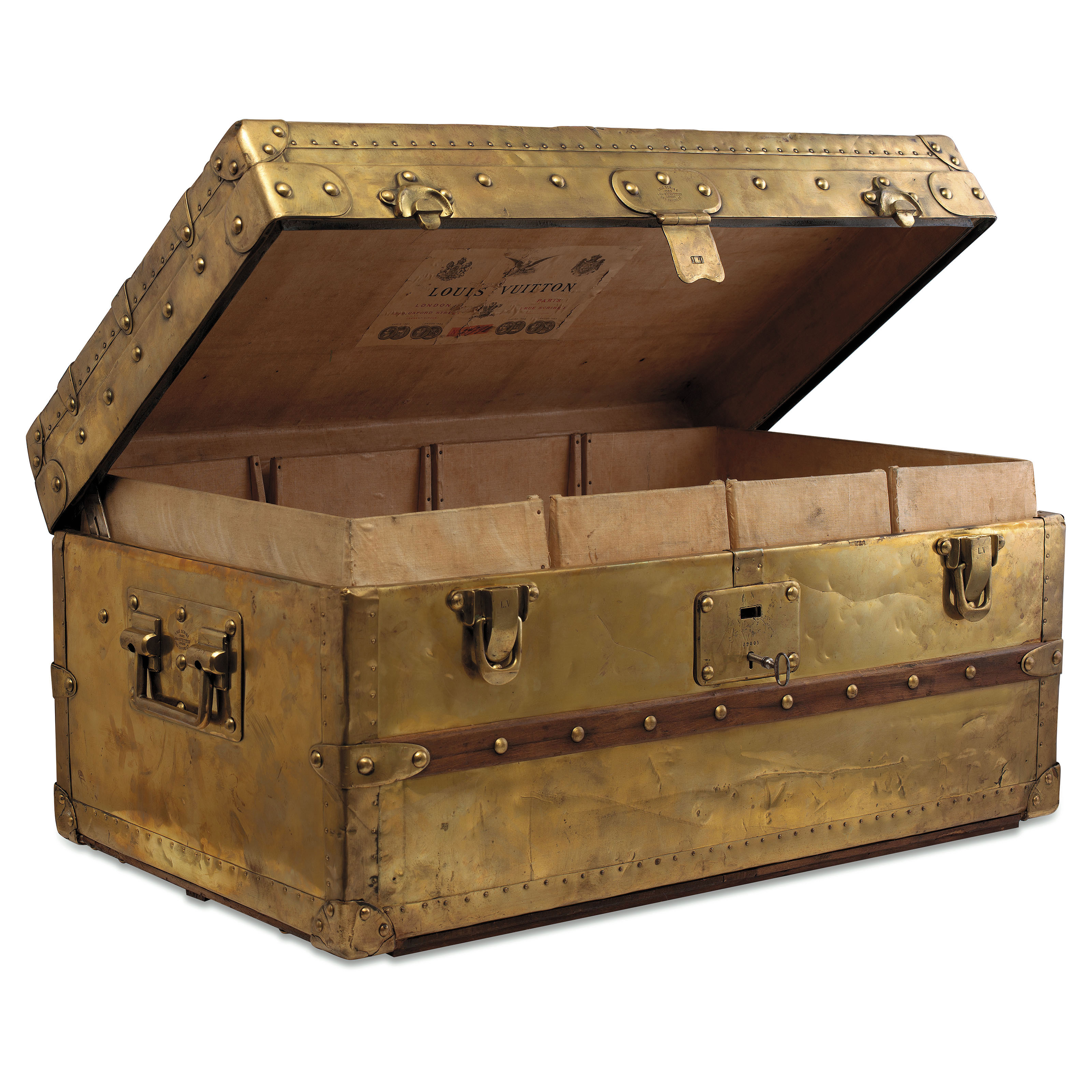 A RARE, BRASS EXPLORER TRUNK