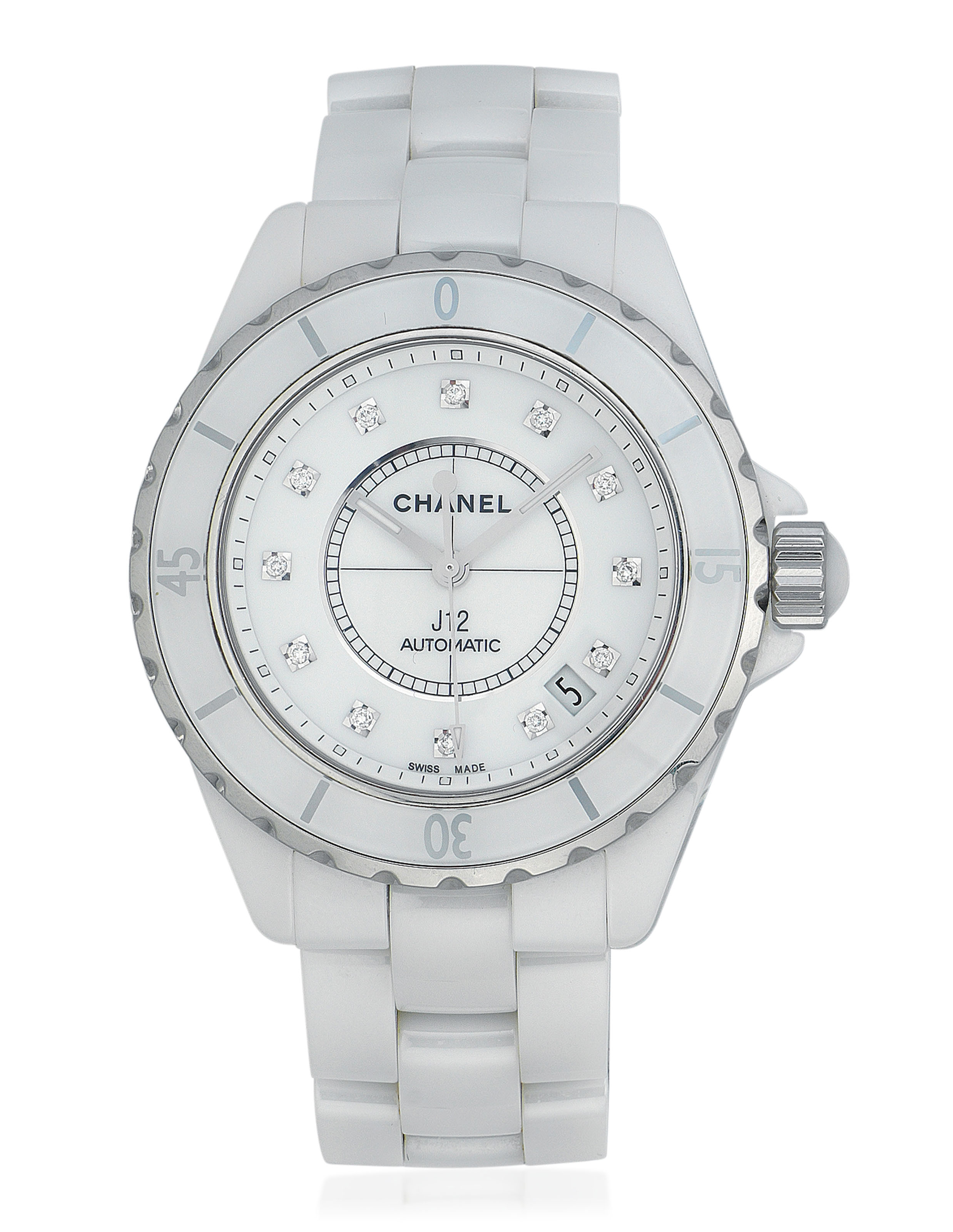 CHANEL 'J12' DIAMOND, CERAMIC AND STEEL WATCH, | Christie’s