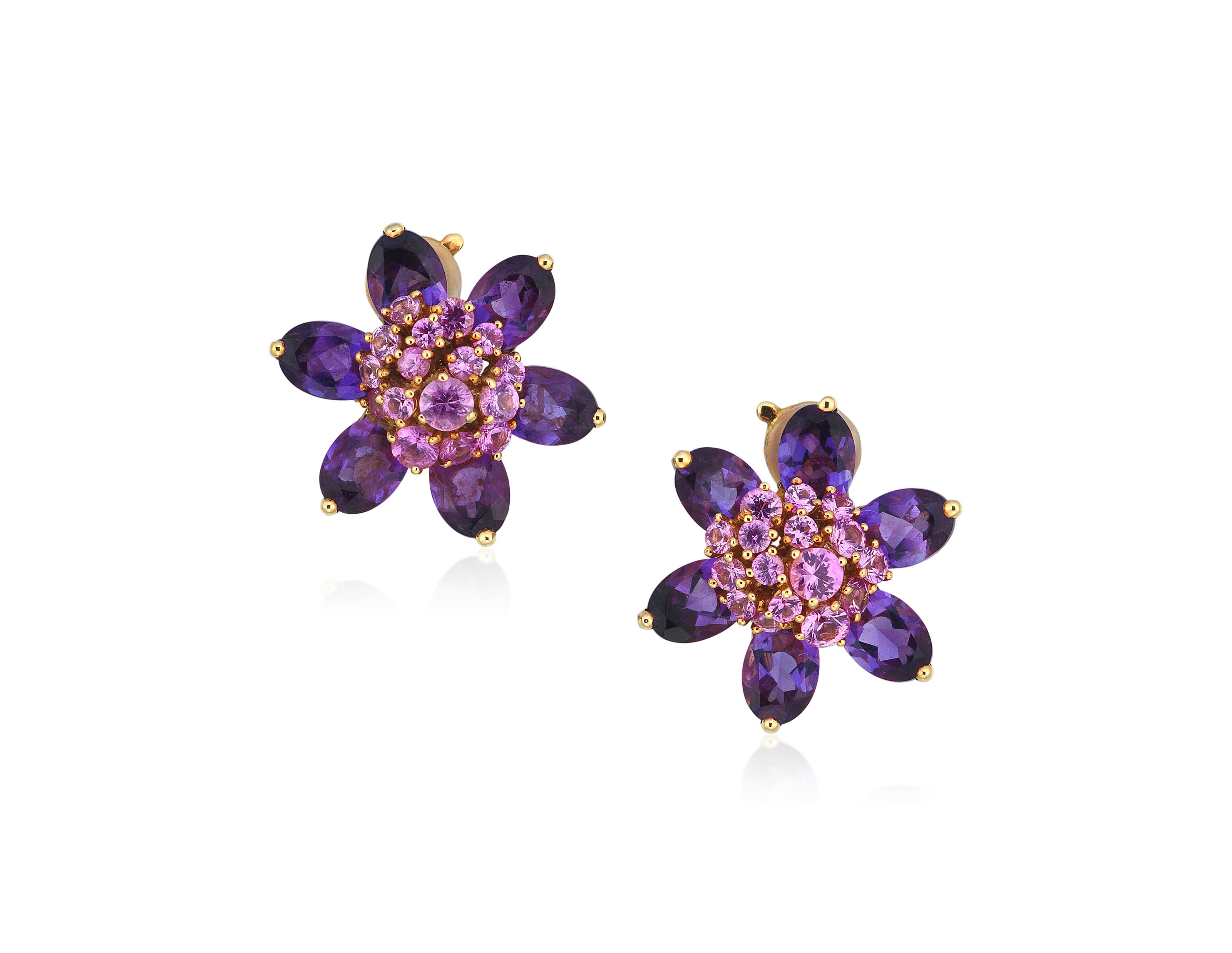VAN CLEEF & ARPELS "HAWAII" AMETHYST AND COLOURED SAPPHIRE EAR CLIPS ...