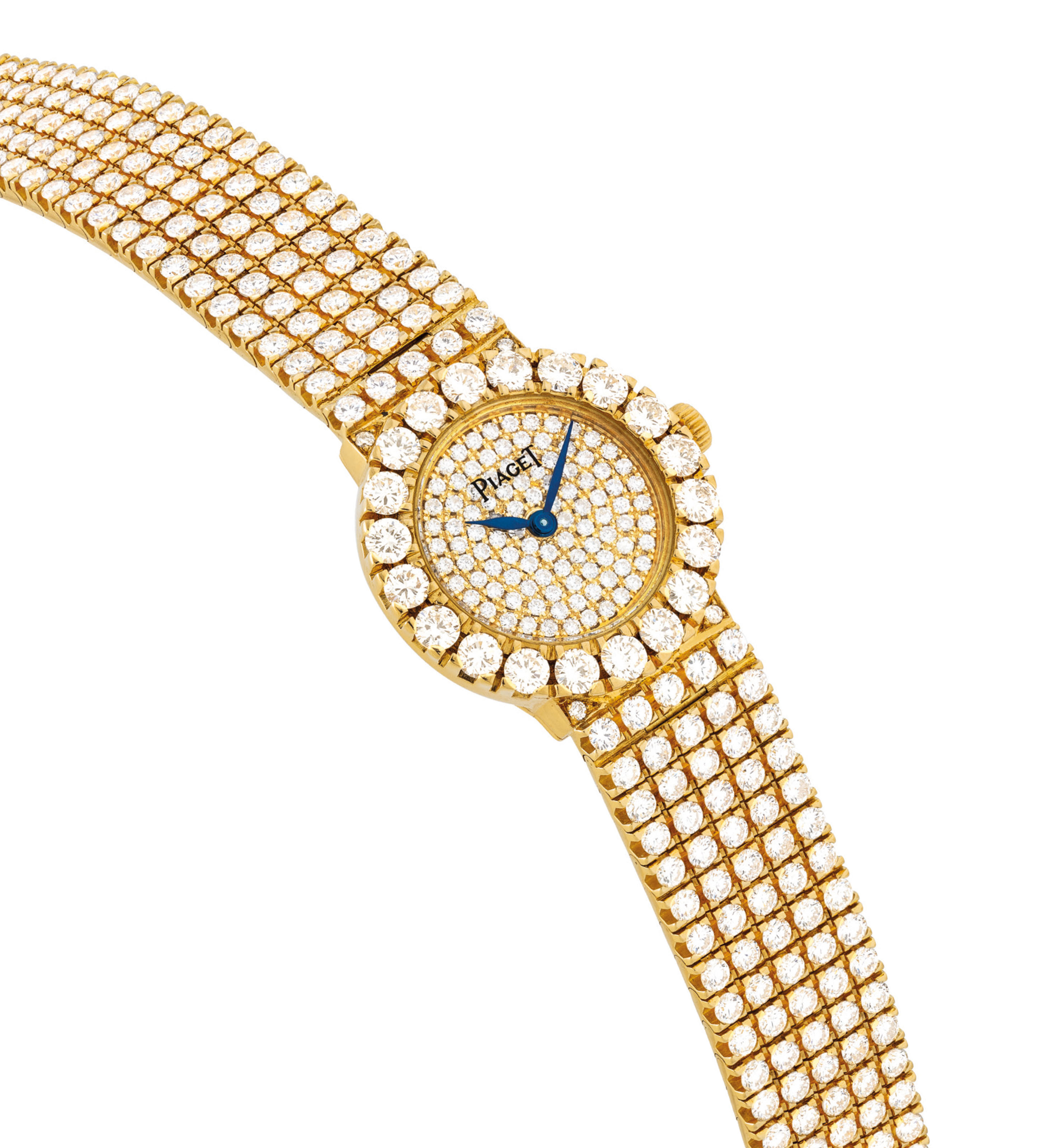 PIAGET. A LADY'S FINE 18K GOLD AND DIAMOND-SET BRACELET WATCH , SIGNED ...