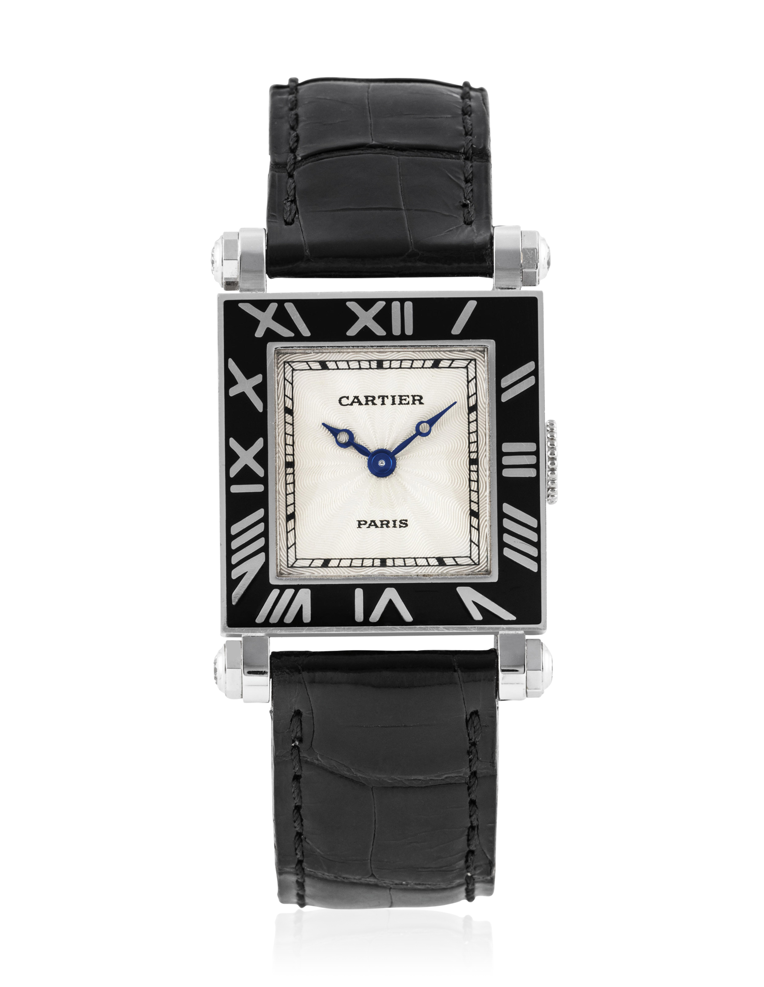CARTIER, 18K AND ENAMEL RECTANGULAR WATCH, | Christie’s