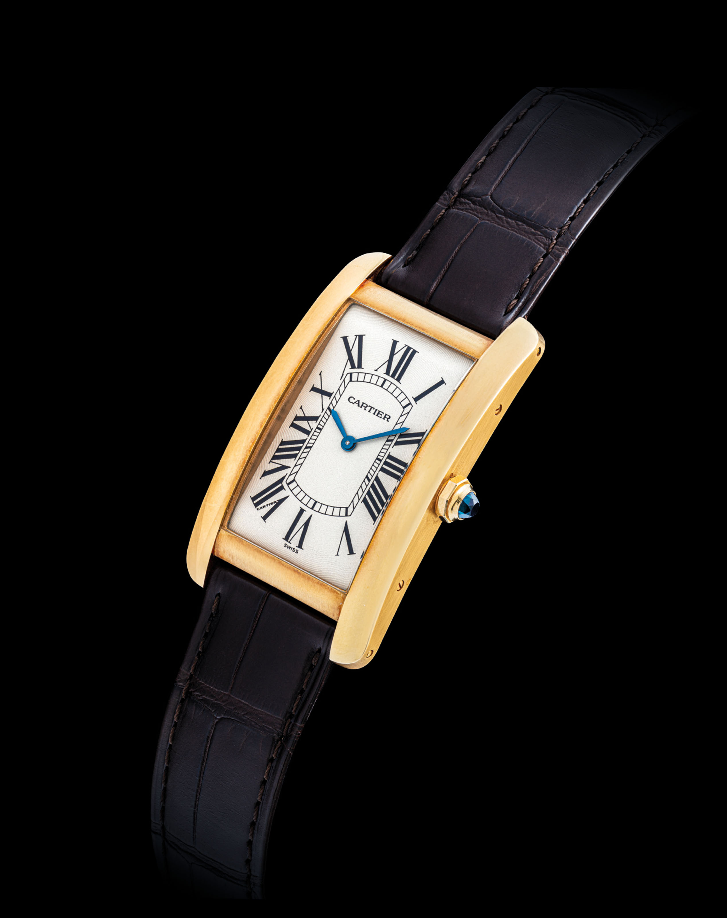 CARTIER. A FINE 18K GOLD RECTANGULAR WRISTWATCH