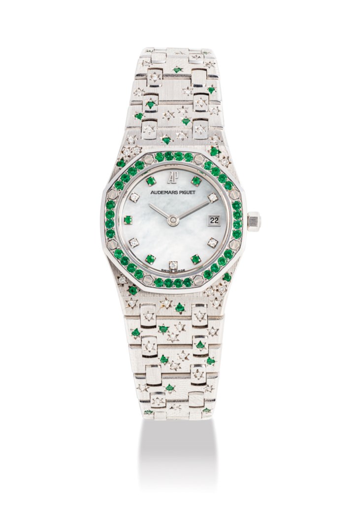 AUDEMARS PIGUET. A LADY'S FINE AND RARE 18K WHITE GOLD, DIAMOND AND ...