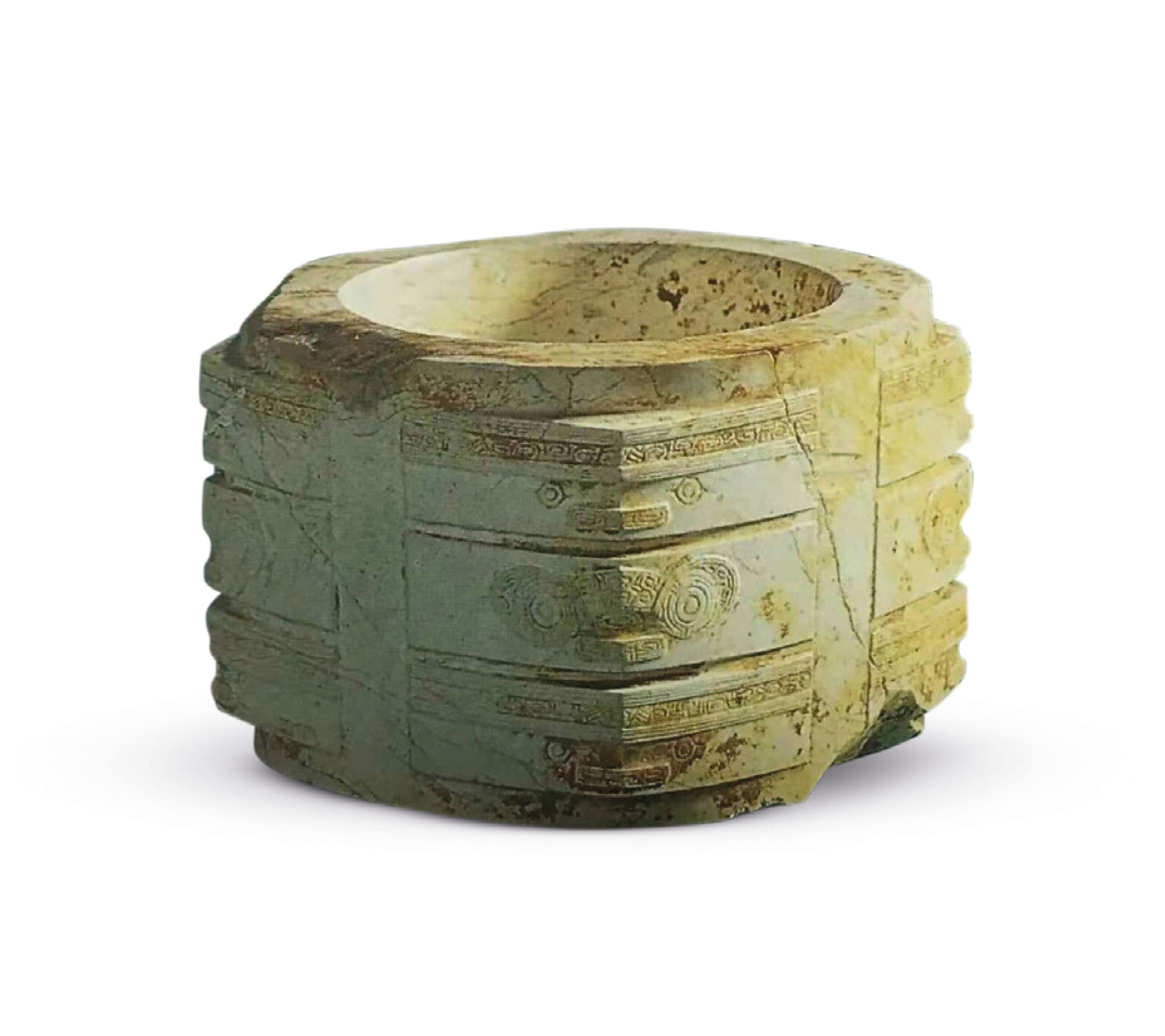 AN EXTREMELY RARE THREE-TIERED JADE CONG