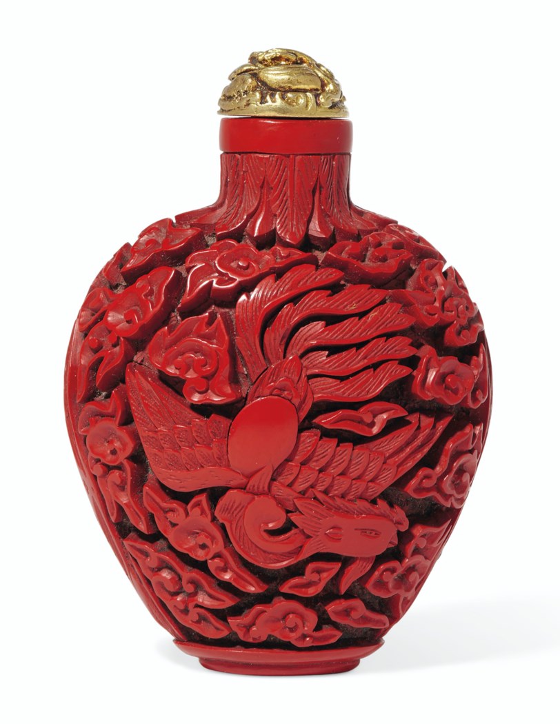A CARVED RED LACQUER SNUFF BOTTLE, PROBABLY IMPERIAL, 1780-1880 ...