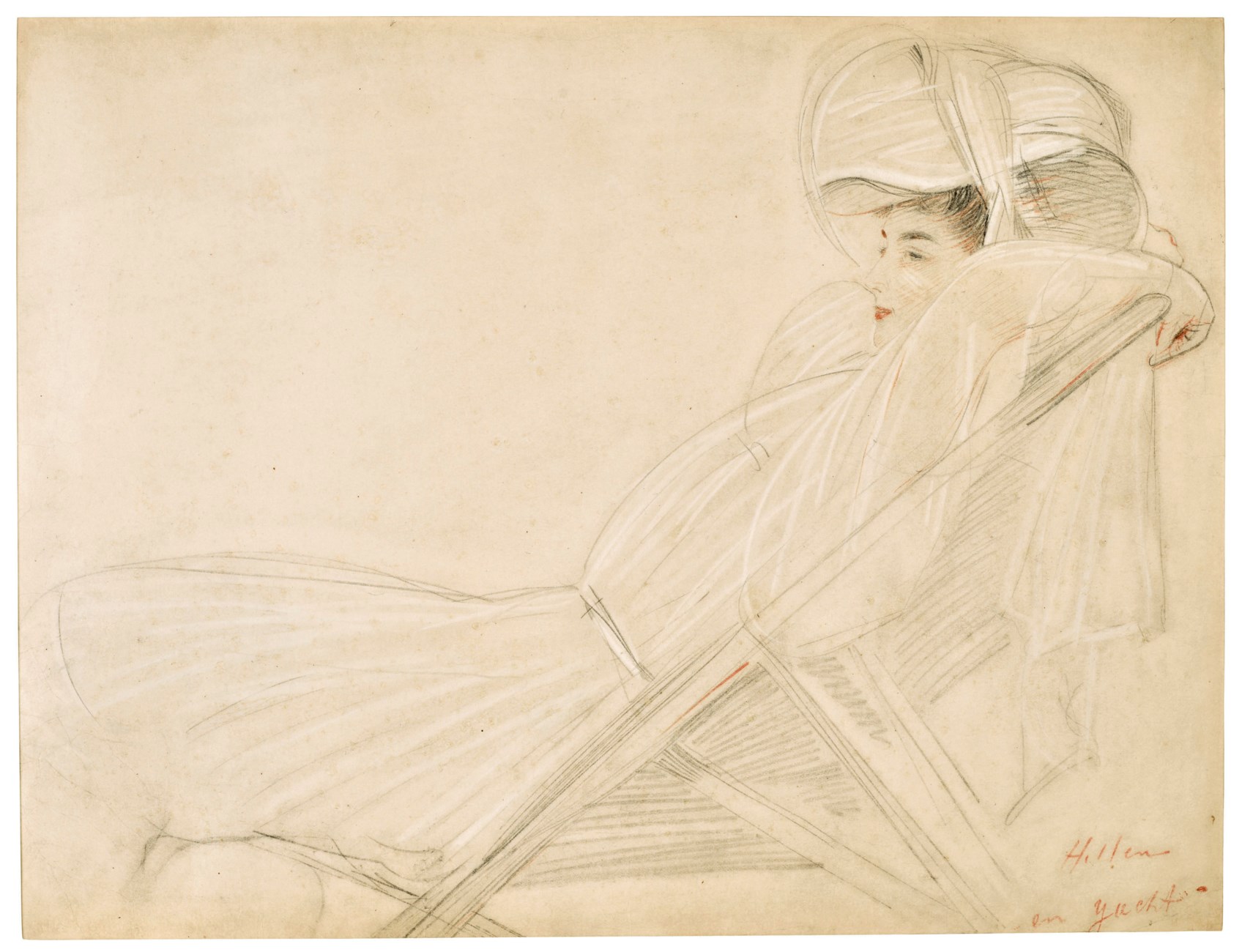Paul-César Helleu (Vannes 1859-1927 Paris), A young lady reclining in a ...