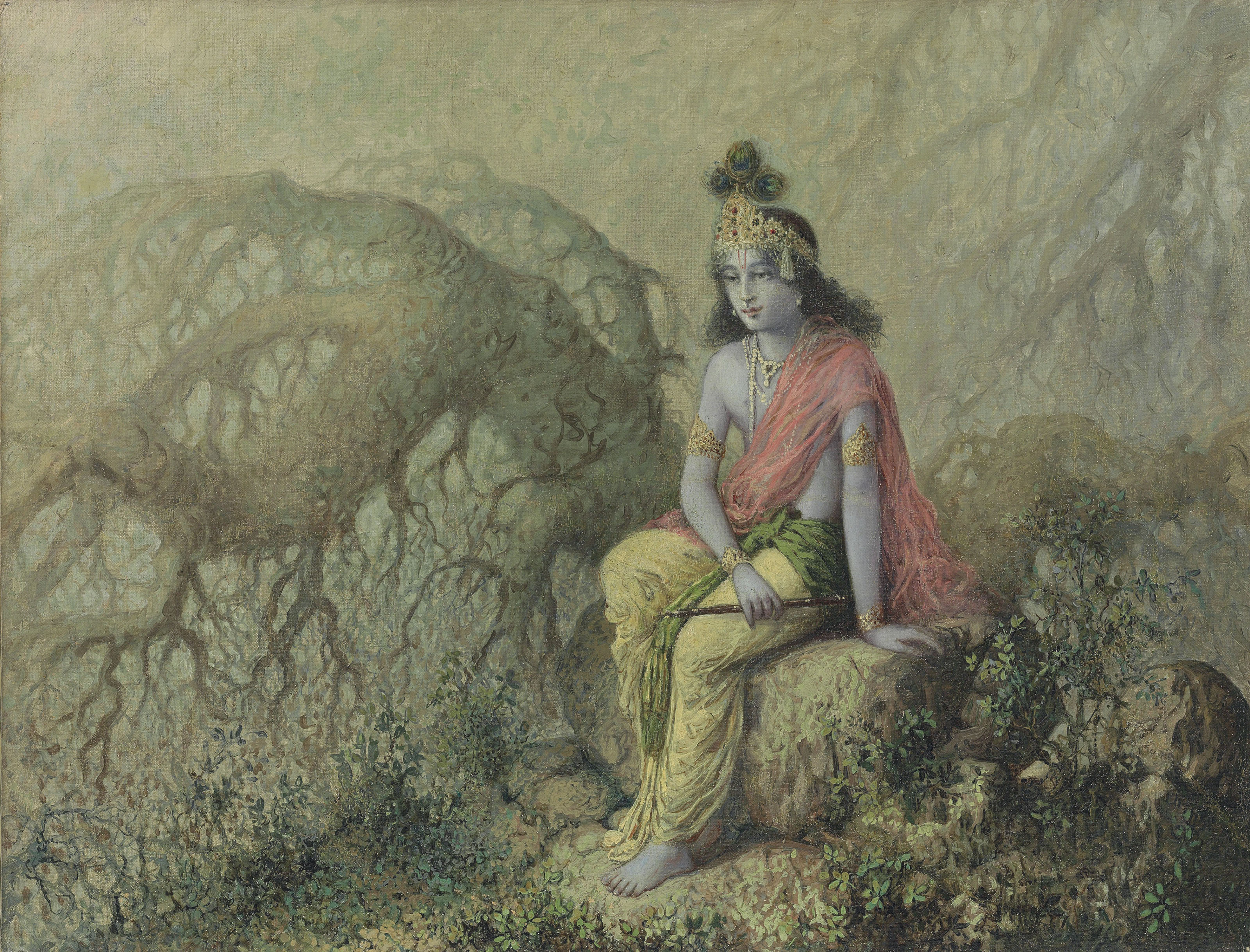 ALLAH BUX (1895-1978) , Untitled (Krishna in Contemplation) | Christie's