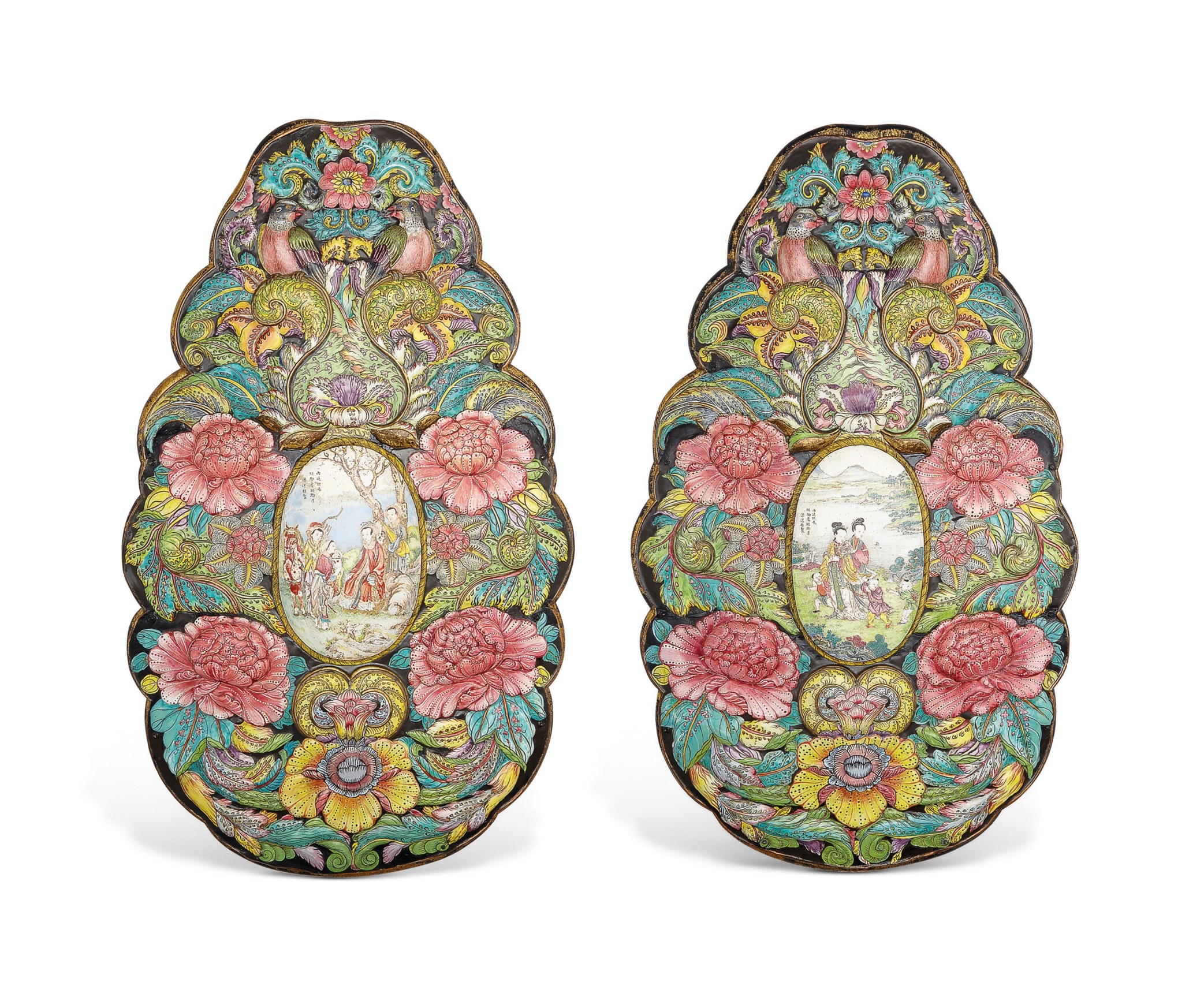 A MASSIVE PAIR OF PAINTED ENAMEL PLAQUES, QIANLONG PERIOD (1736-95 ...