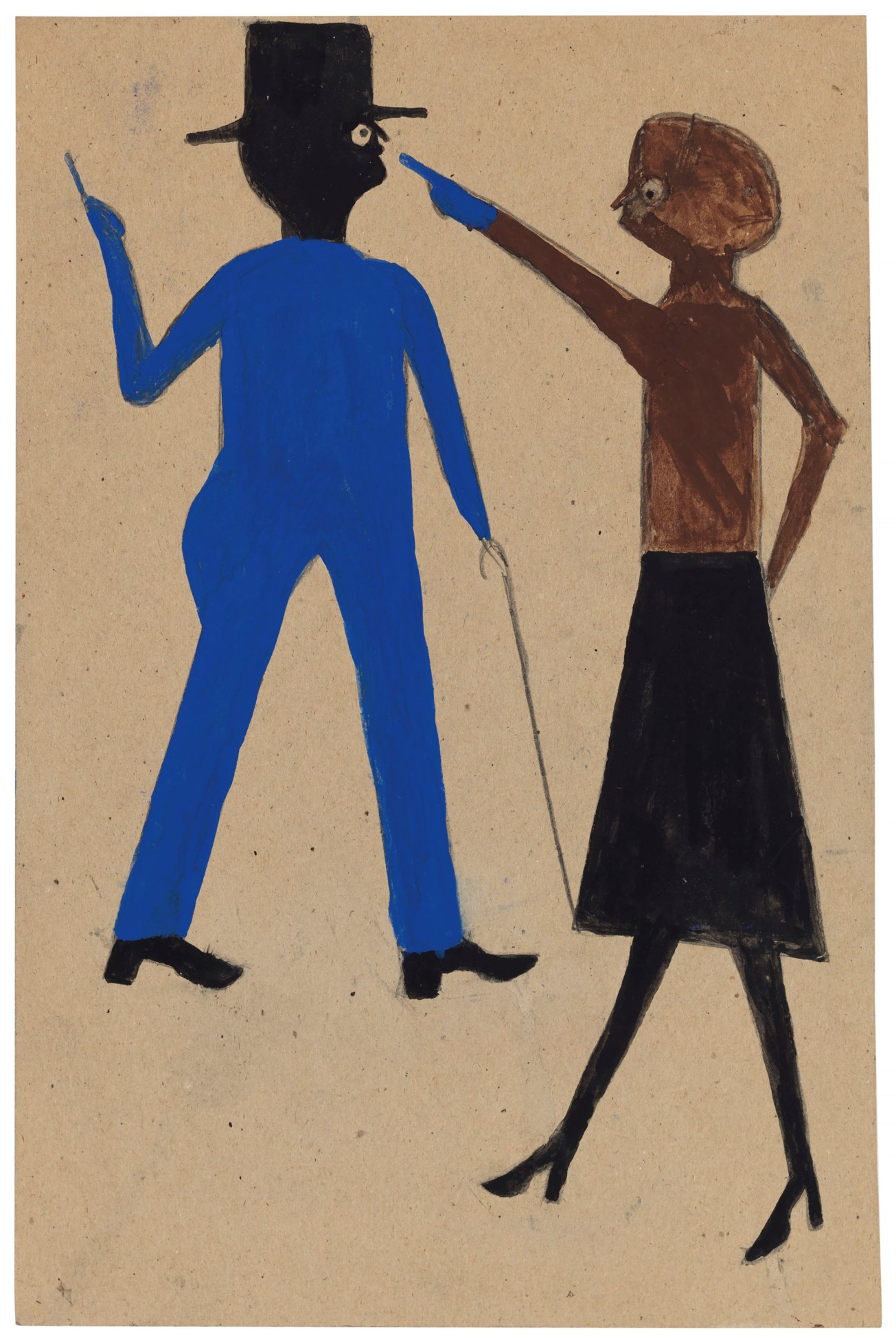 Bill Traylor (circa 1853-1949), Woman Pointing at Man with Cane, 1939 ...