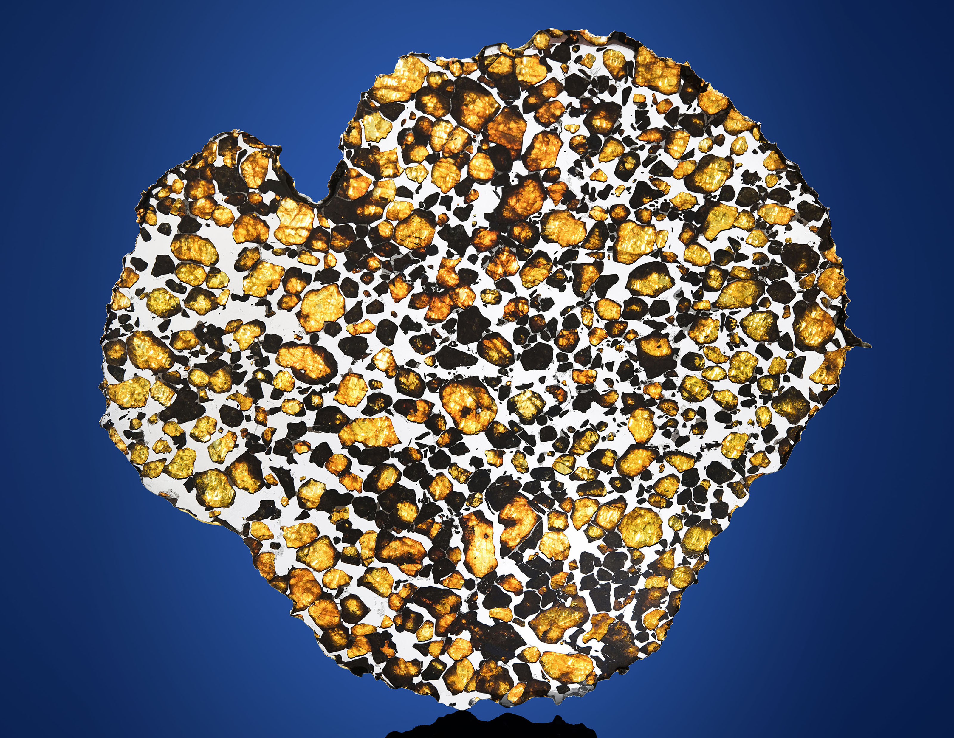 A SELECT COMPLETE SLICE OF AN IMILAC PALLASITE, Stony Iron. Pallasite ...