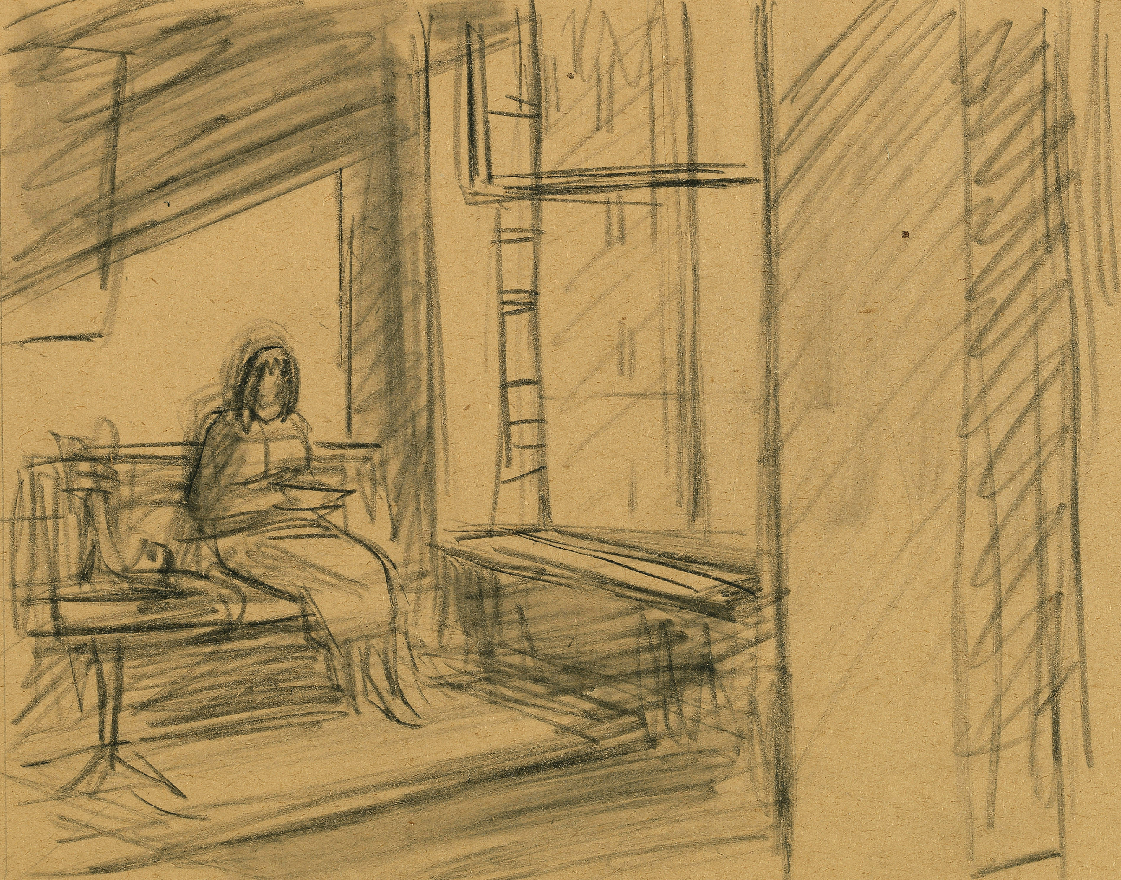 Edward Hopper (1882-1967), Interior (Study for 'Hotel by a Railroad ...