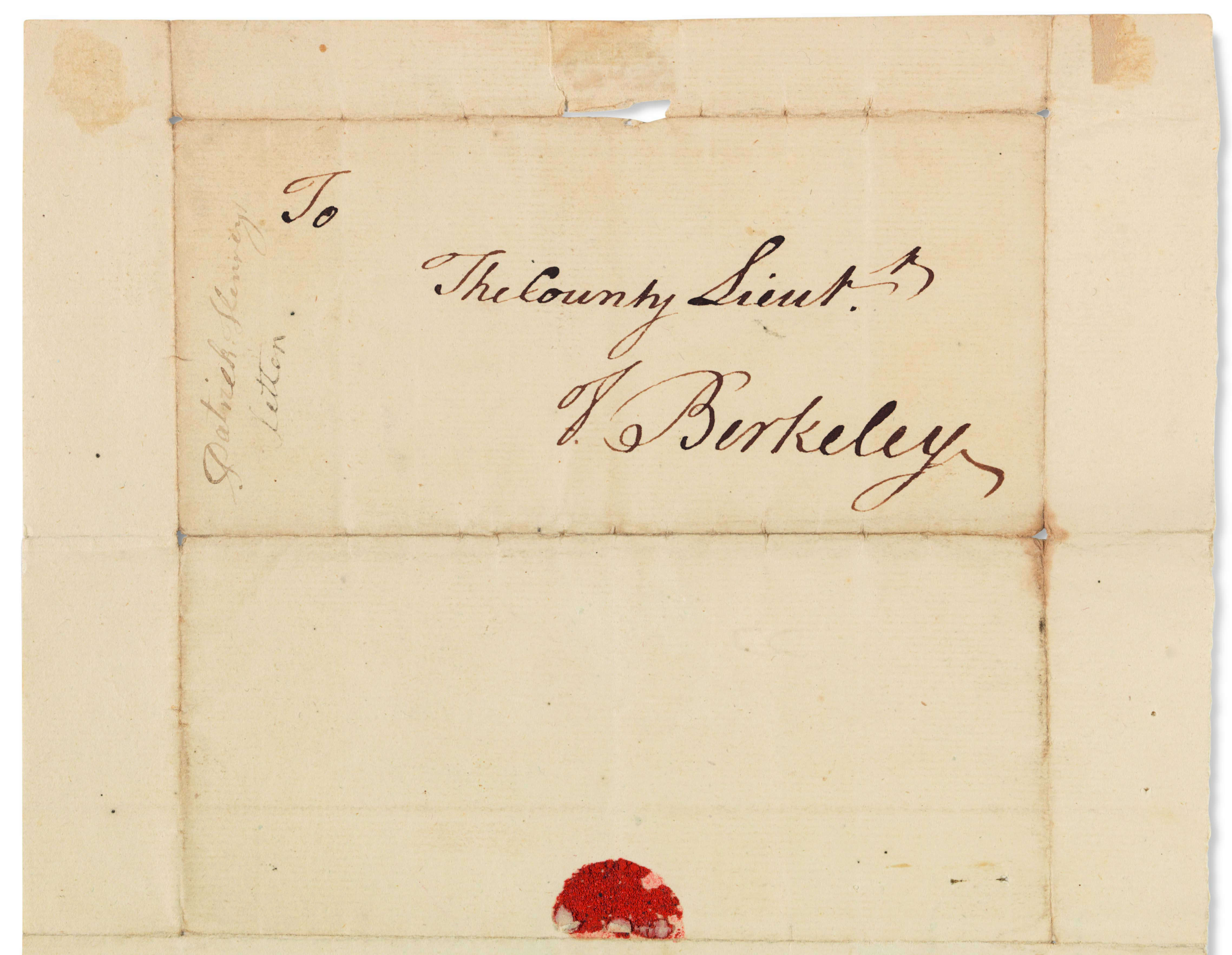HENRY, Patrick (1736-1799). Letter signed ("P. Henry") as Governor of ...