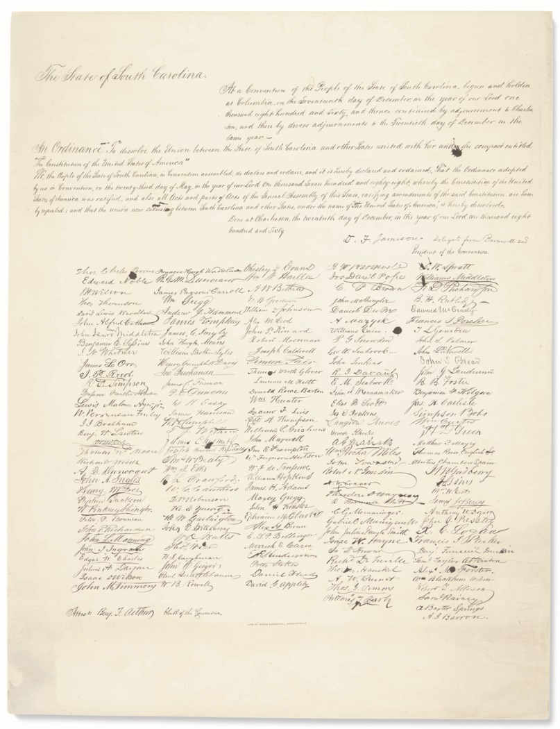 CIVIL WAR – SOUTH CAROLINA ACT OF SECESSION. The State of South ...