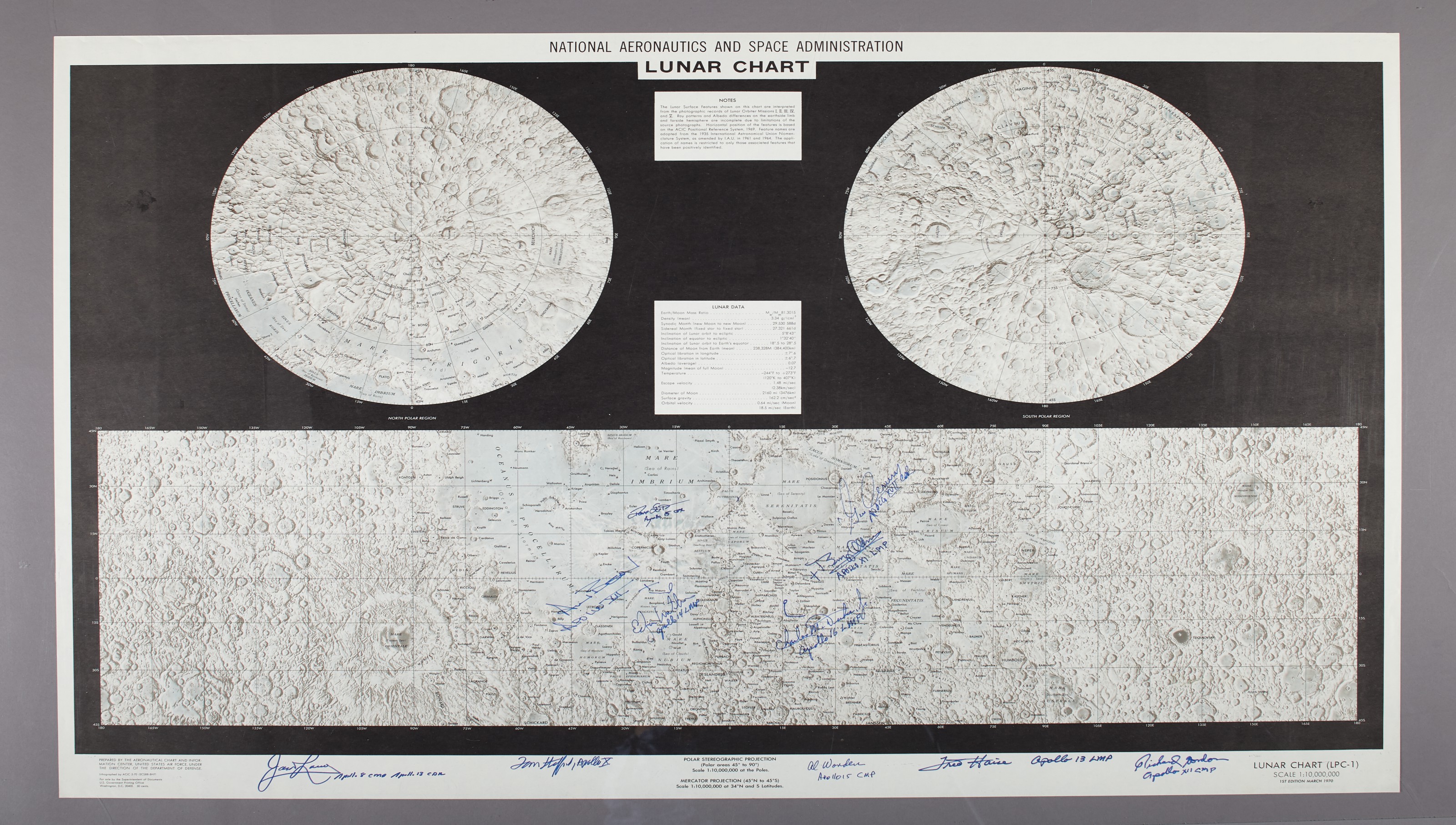 LUNAR CHART—SIGNED BY A MEMBER OF EVERY LUNAR FLIGHT CREW. - auctions ...