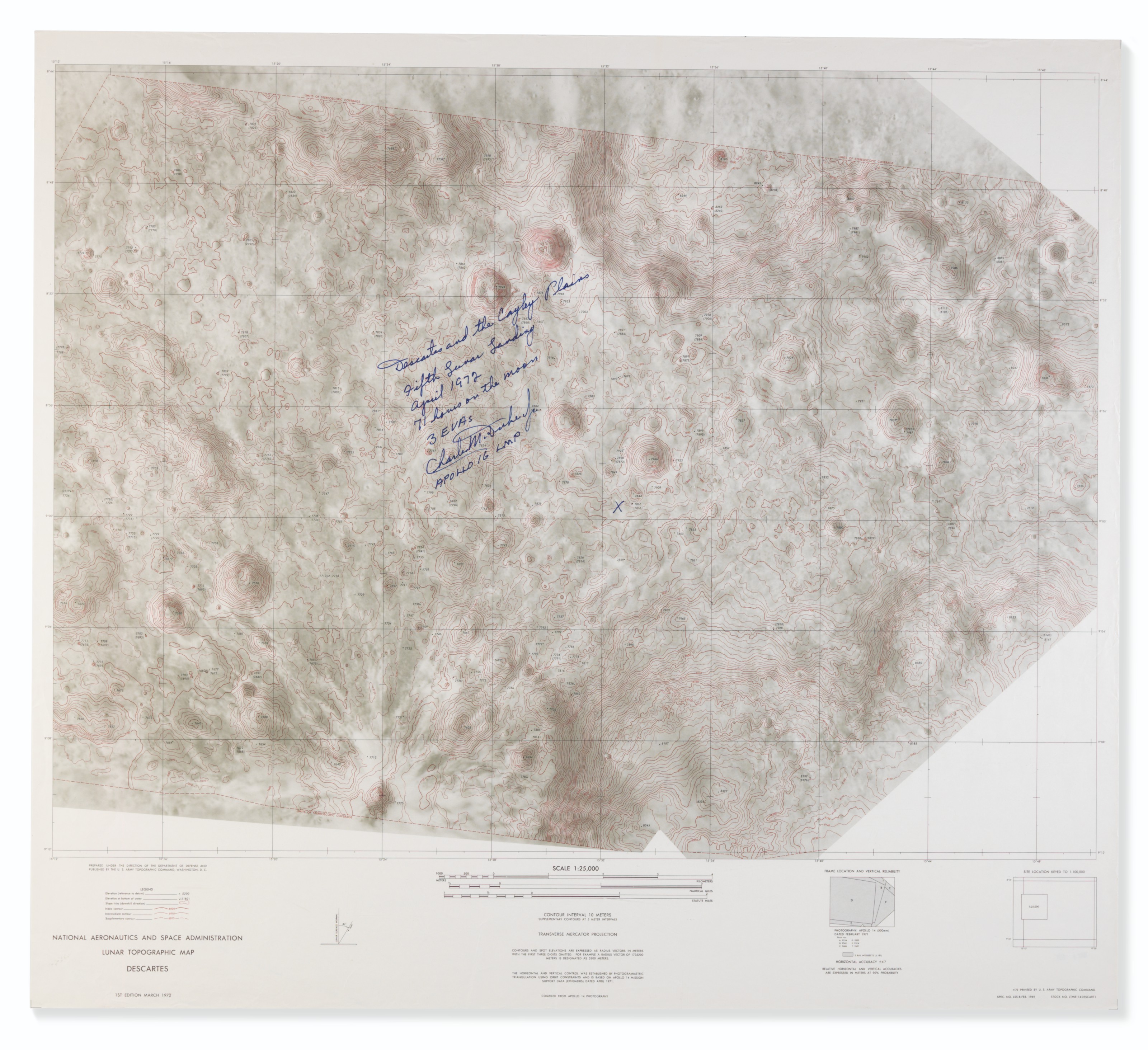 APOLLO 16 LANDING SITE – NASA, Descartes, Lunar Topographic Map. U.S ...