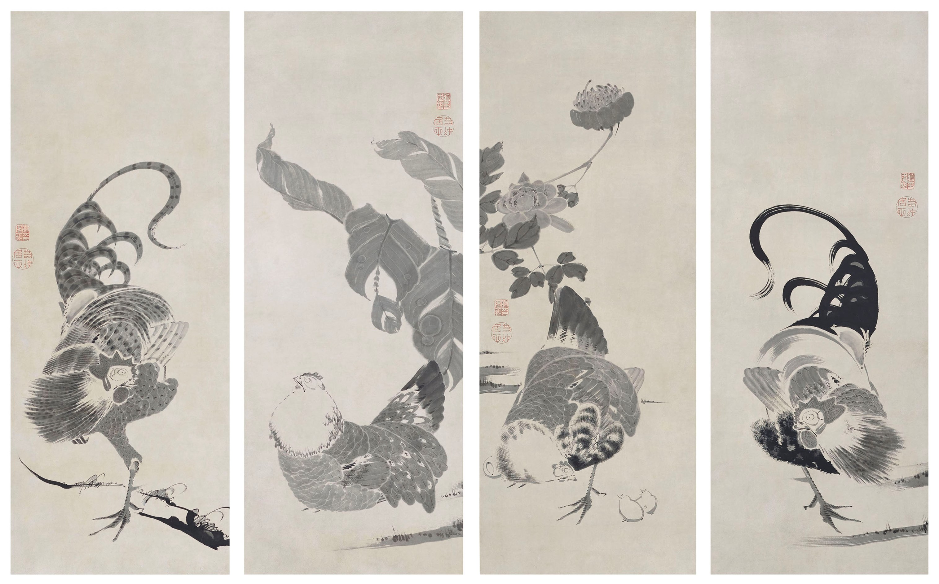 Ito Jakuchu (1716-1800), Roosters, hens and chicks | Christie's
