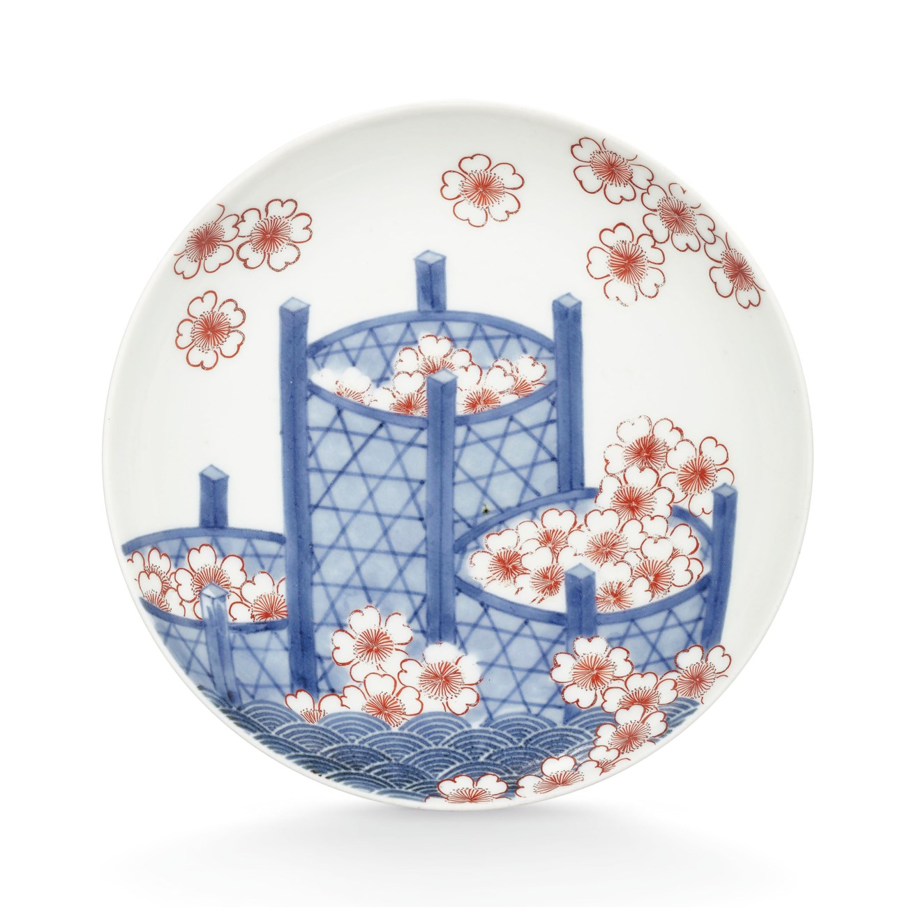 A porcelain dish with cherry blossoms, NABESHIMA WARE, OKAWACHI, HIZEN ...