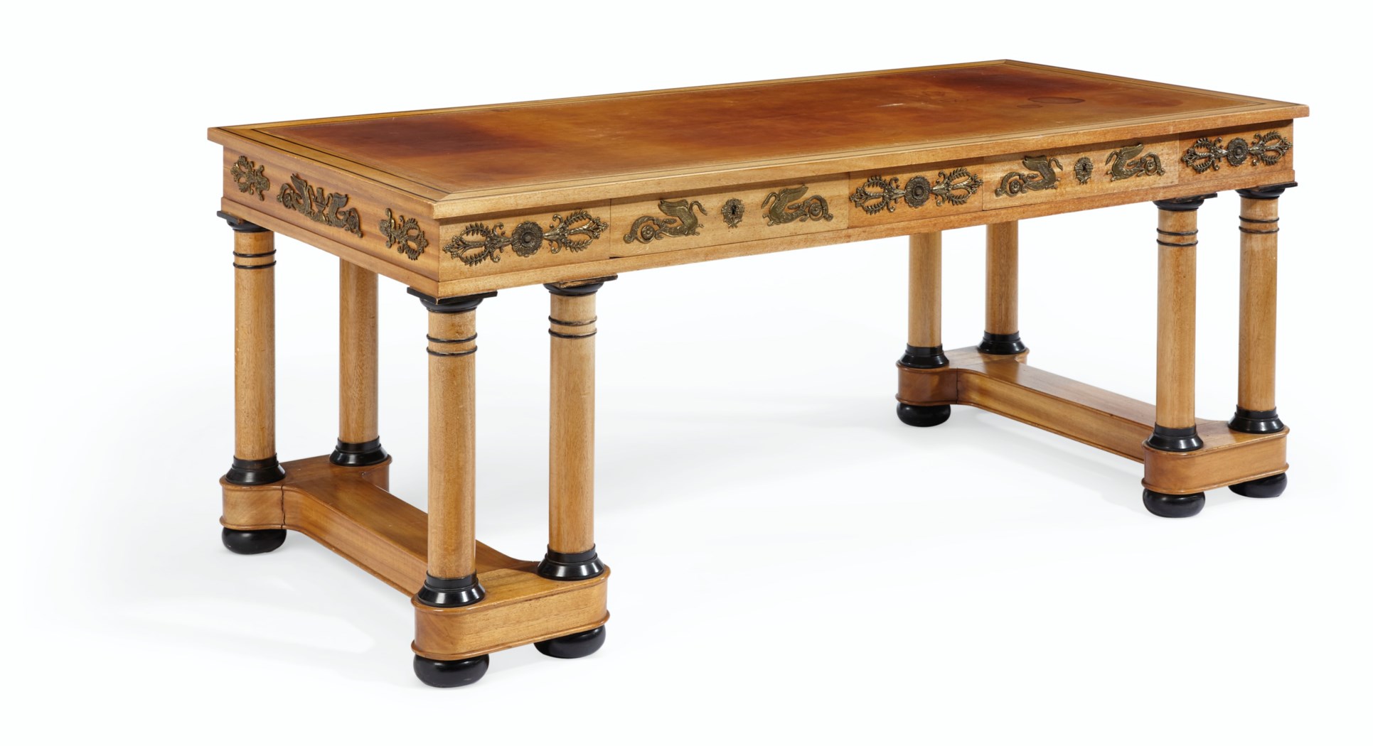 AN EMPIRE STYLE GILT METAL-MOUNTED AND PARCEL-EBONIZED MAHOGANY LIBRARY ...