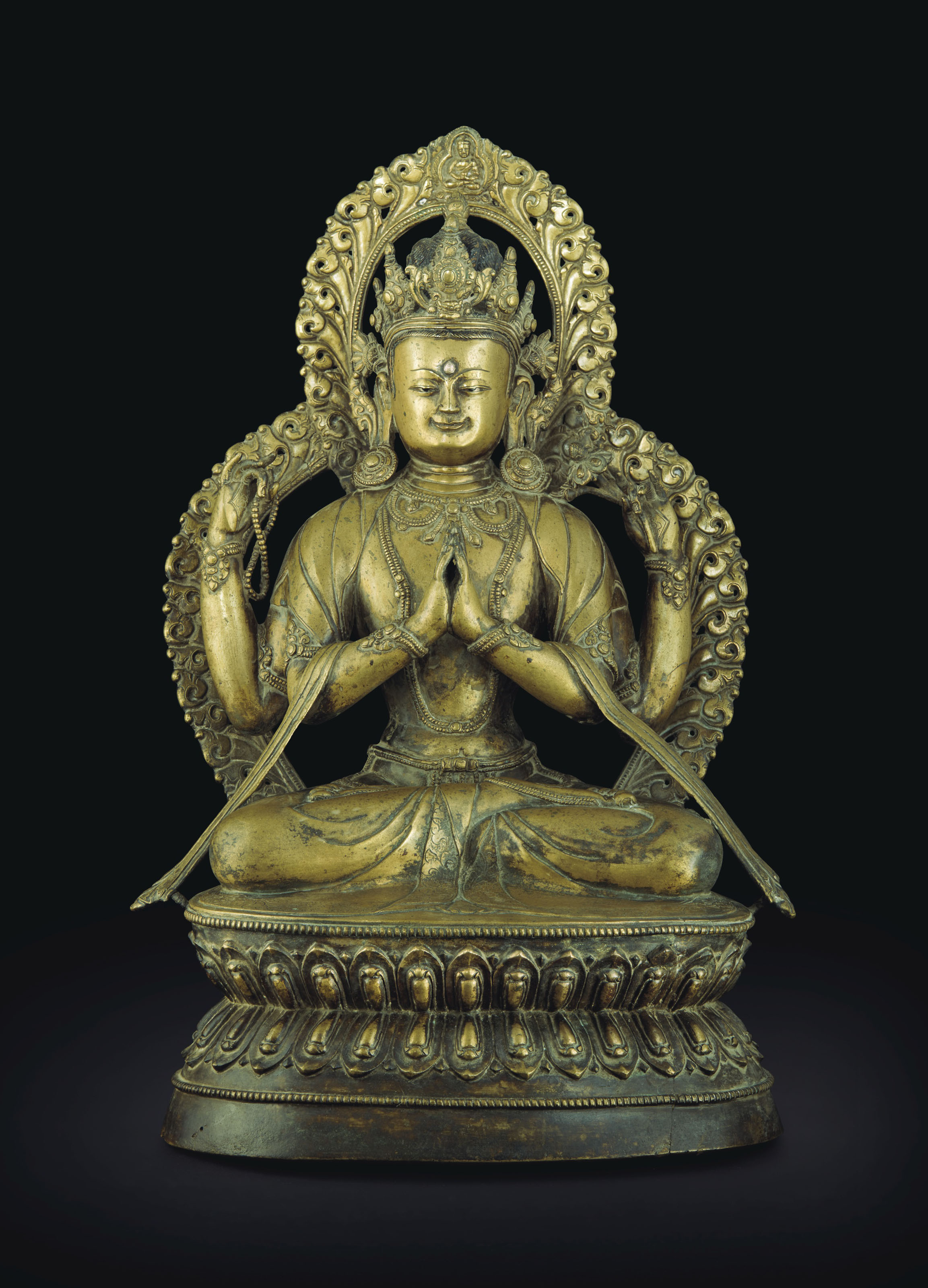 A BRONZE FIGURE OF SHADAKSHARI LOKESHVARA, TIBET, 14TH-15TH CENTURY ...