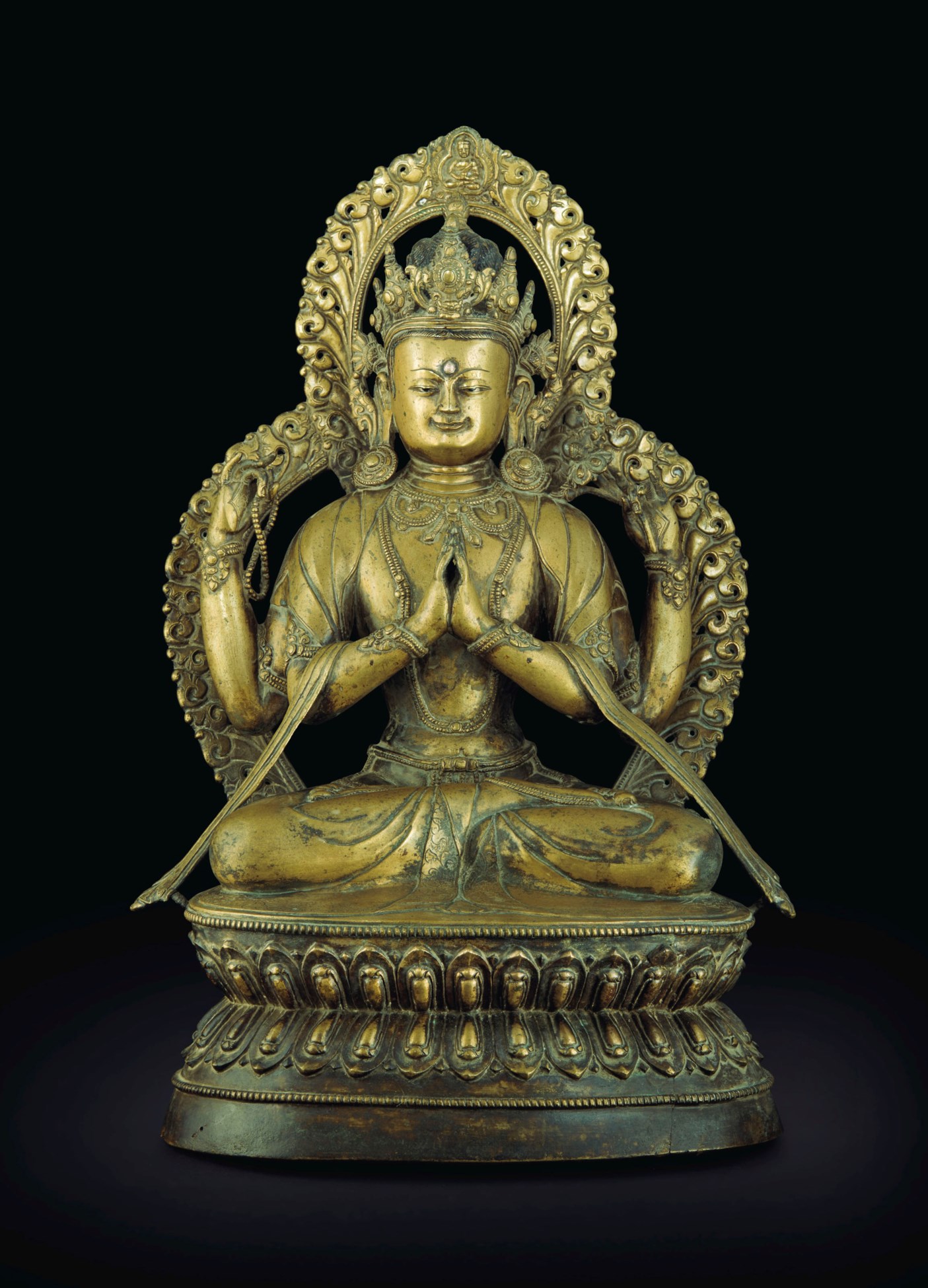 A BRONZE FIGURE OF SHADAKSHARI LOKESHVARA, CENTRAL TIBET, TSANG ATELIER ...