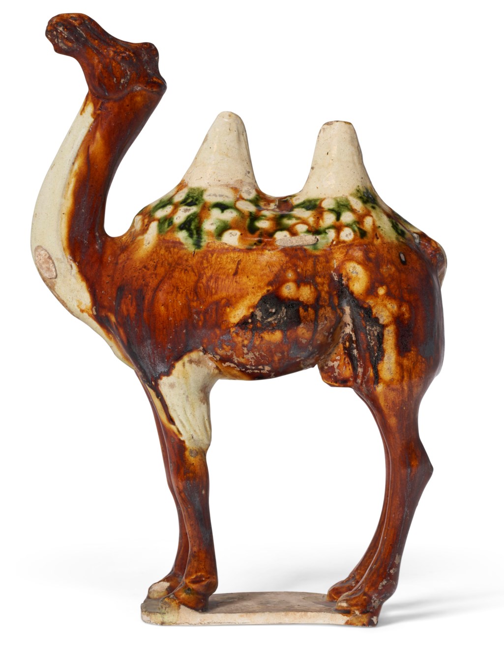 A SANCAI-GLAZED POTTERY FIGURE OF A BACTRIAN CAMEL, TANG DYNASTY (AD ...