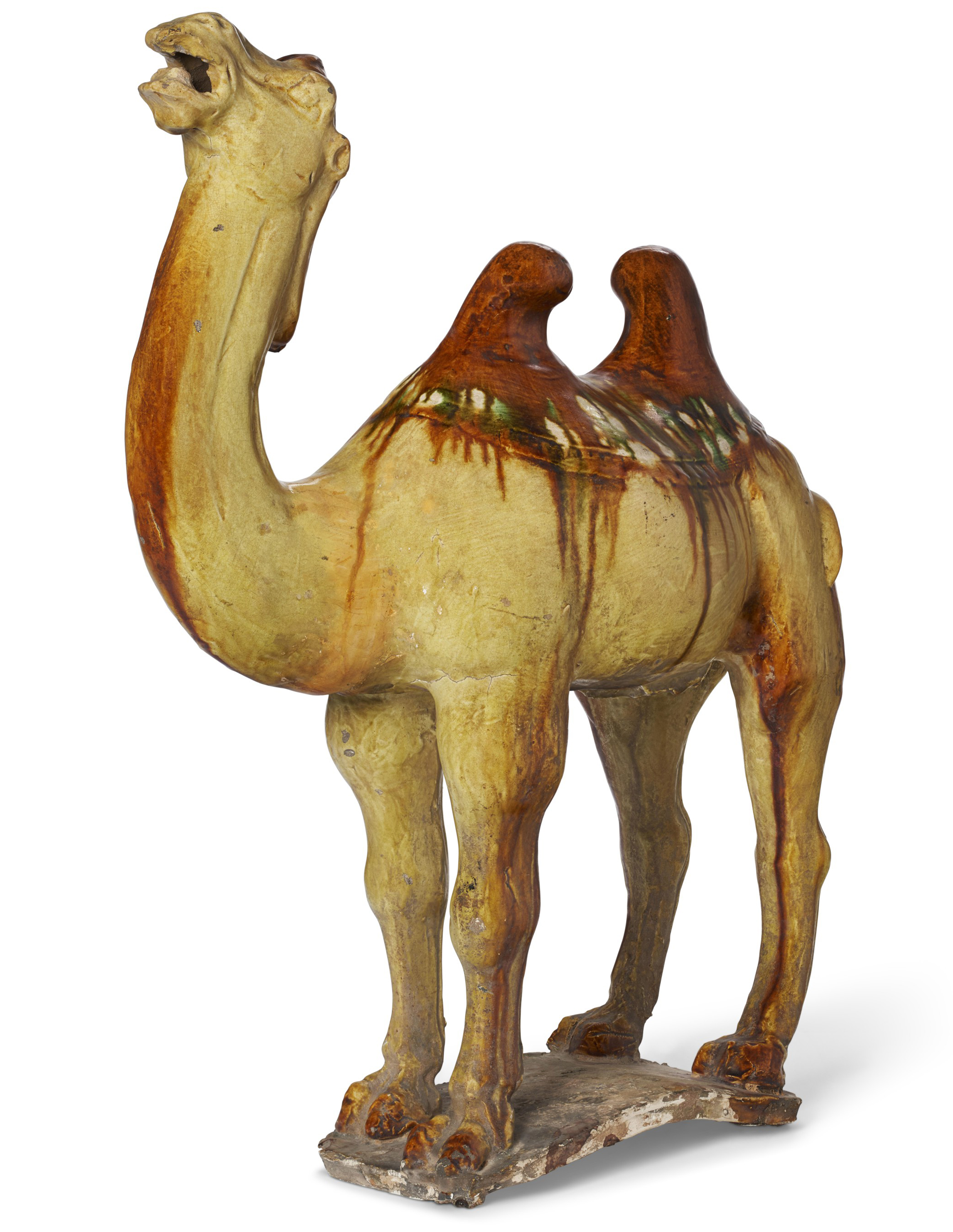 A SANCAI-GLAZED POTTERY FIGURE OF A BACTRIAN CAMEL, TANG DYNASTY (AD ...