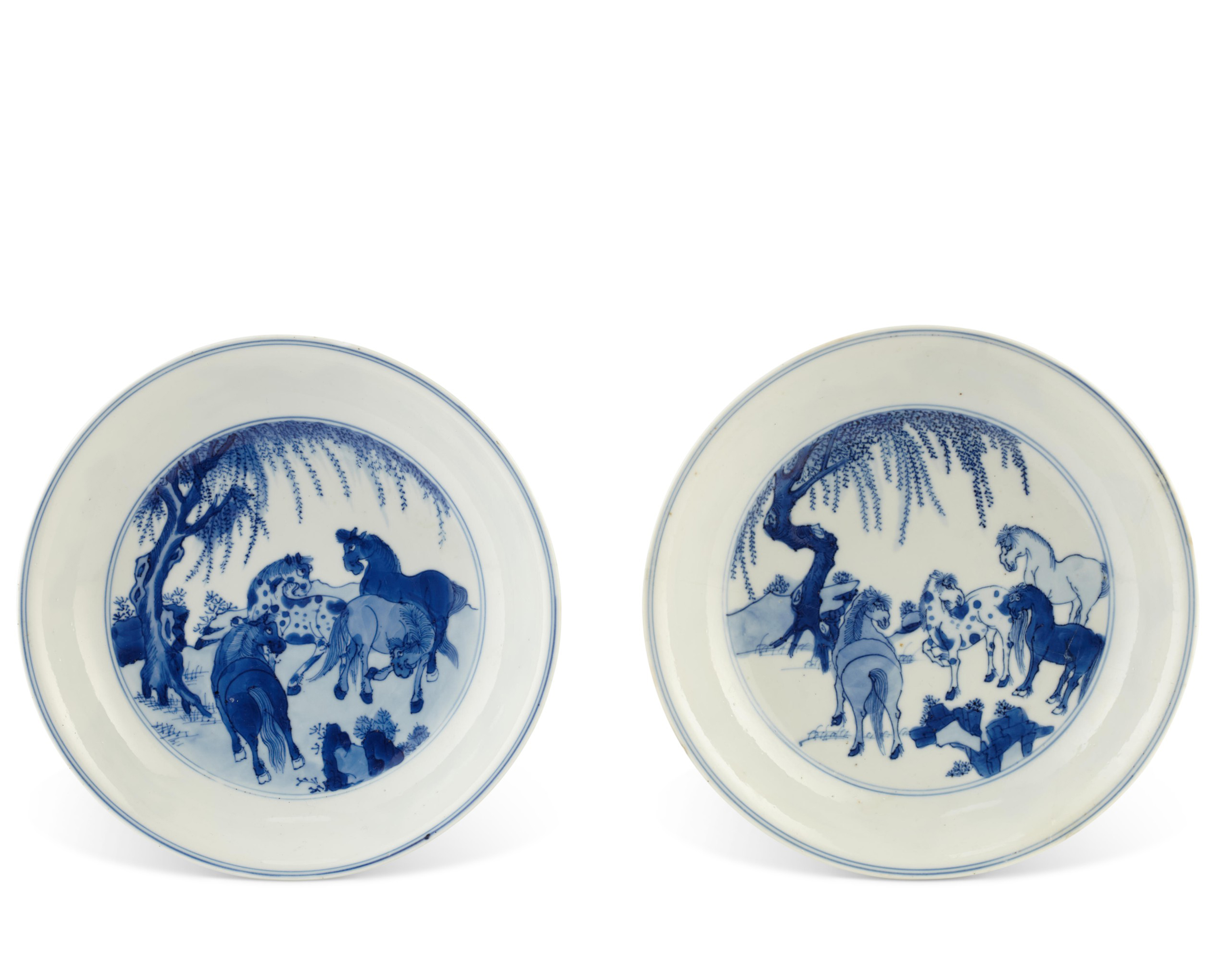 TWO BLUE AND WHITE SHALLOW SAUCER DISHES, KANGXI PERIOD (1662-1722 ...
