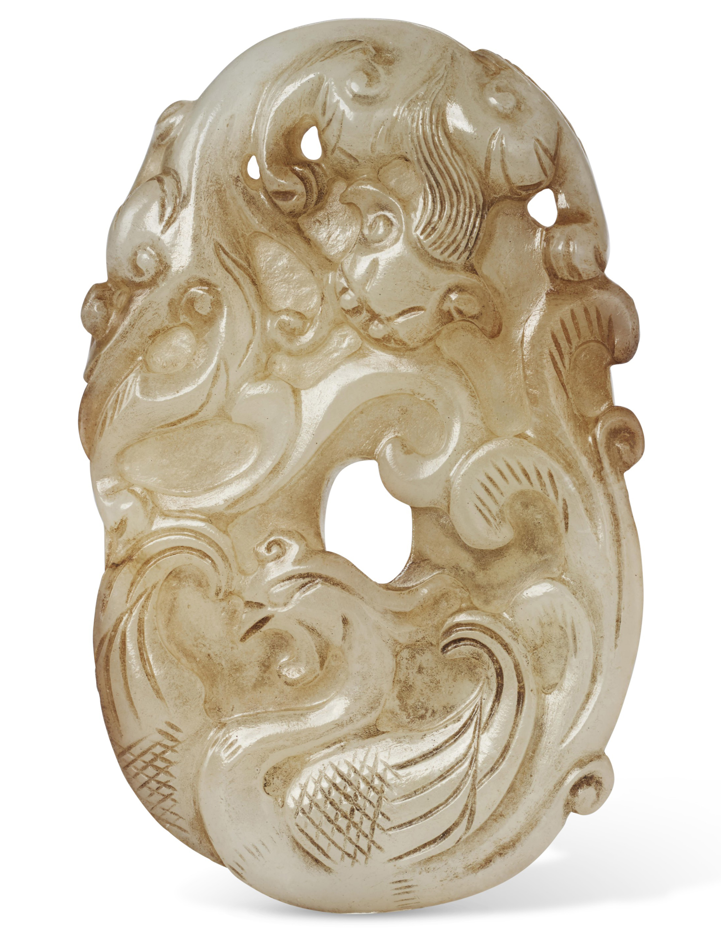 A BEIGISH-GREEN JADE CARVING OF A CHILONG AND A PHOENIX, | Christie’s