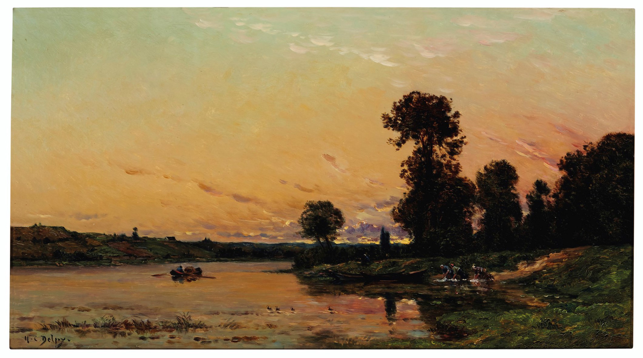 Hippolyte Camille Delpy (French, 1842-1910), Au bord de la rivière ...