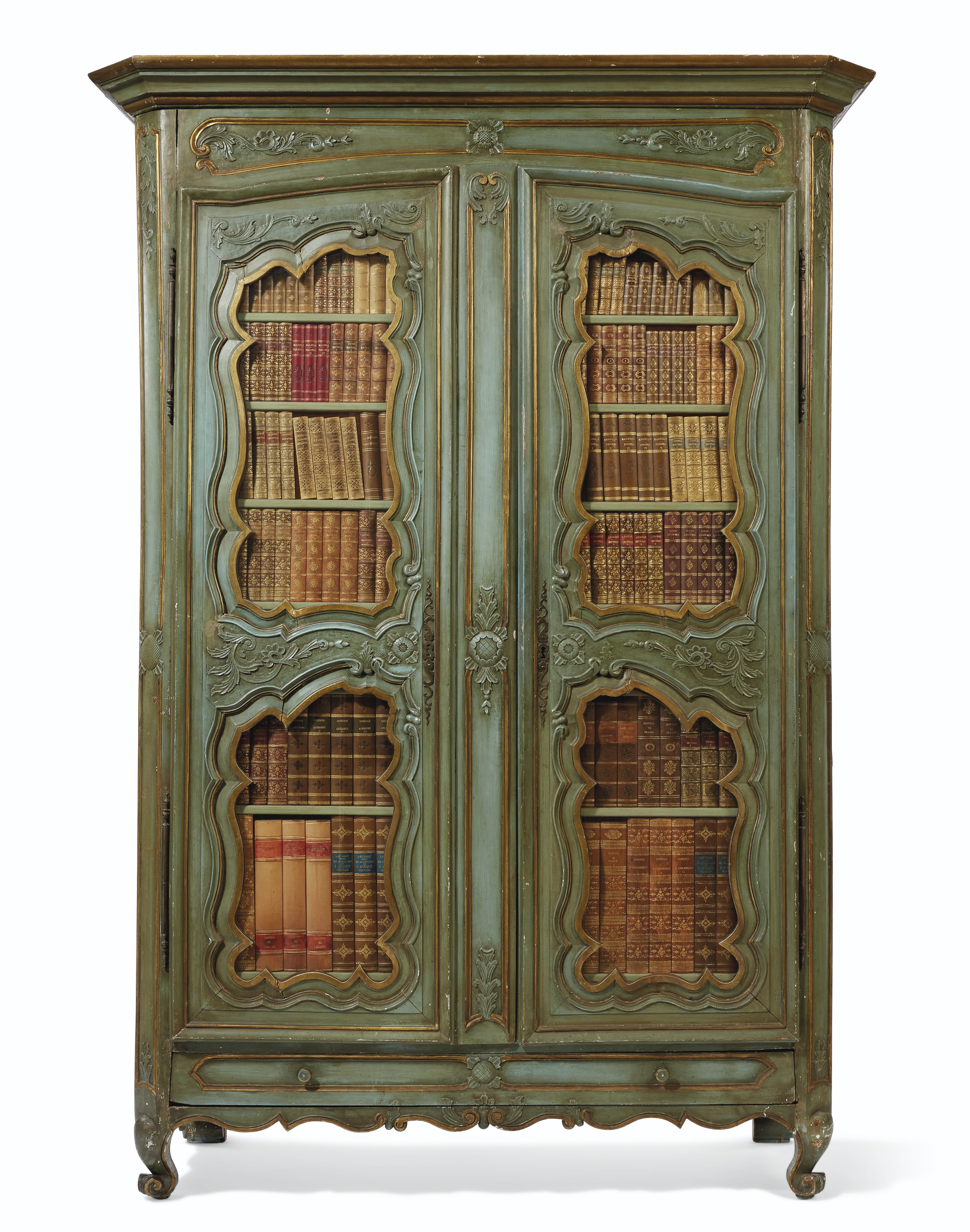 A FRENCH GREEN-PAINTED AND PARCEL-GILT ARMOIRE , SECOND HALF 19TH ...