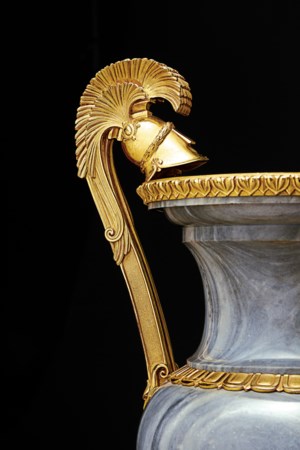 A RUSSIAN ORMOLU-MOUNTED VEINED GREY HARDSTONE VASE, THE BRONZES ...