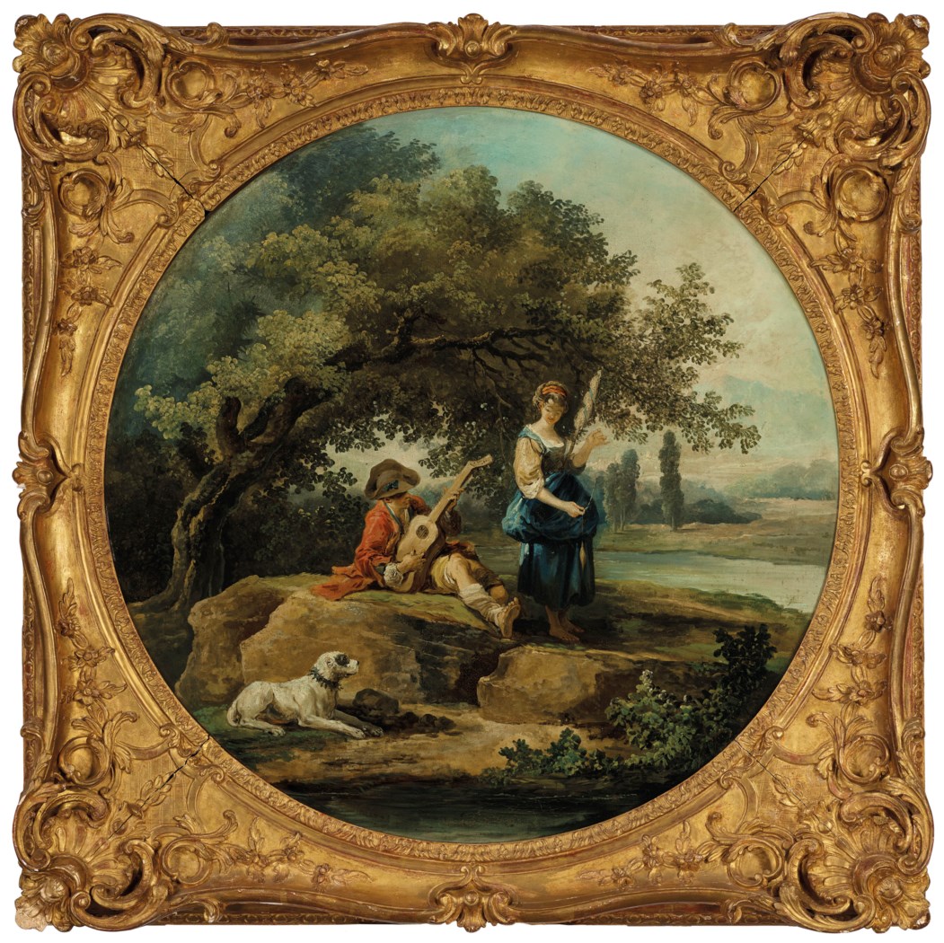Hubert Robert (Paris 1733-1808), A shepherd and shepherdess with a dog ...