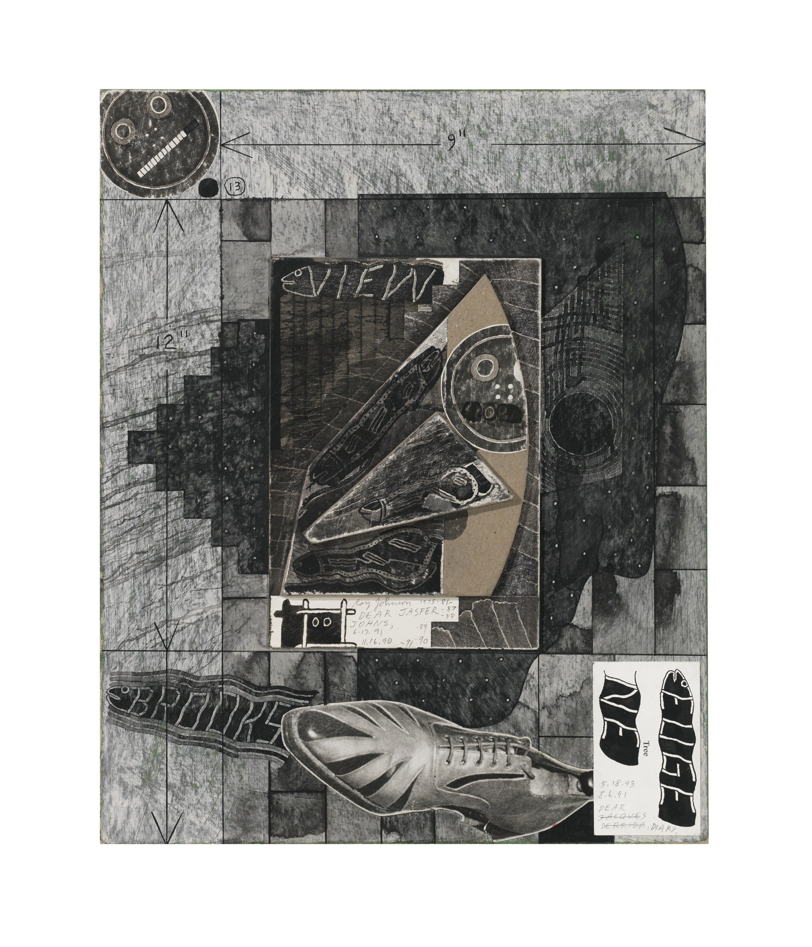 RAY JOHNSON (1927-1995), Untitled (Duchamp Profile with View and Shoe ...