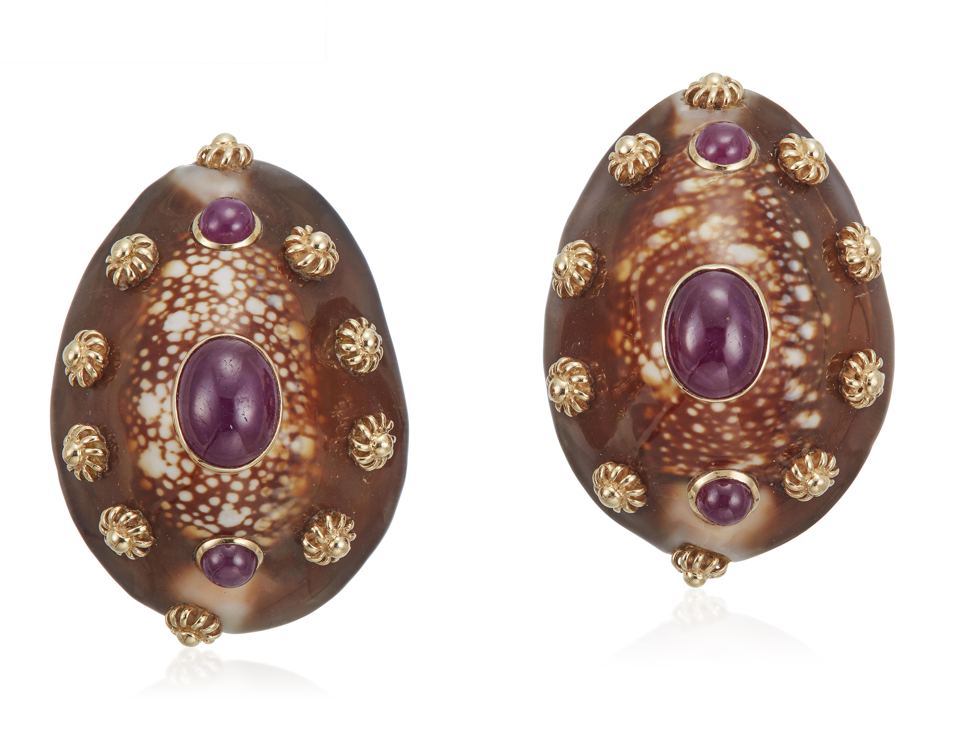 FRED LEIGHTON SHELL AND RUBY EARRINGS, | Christie’s
