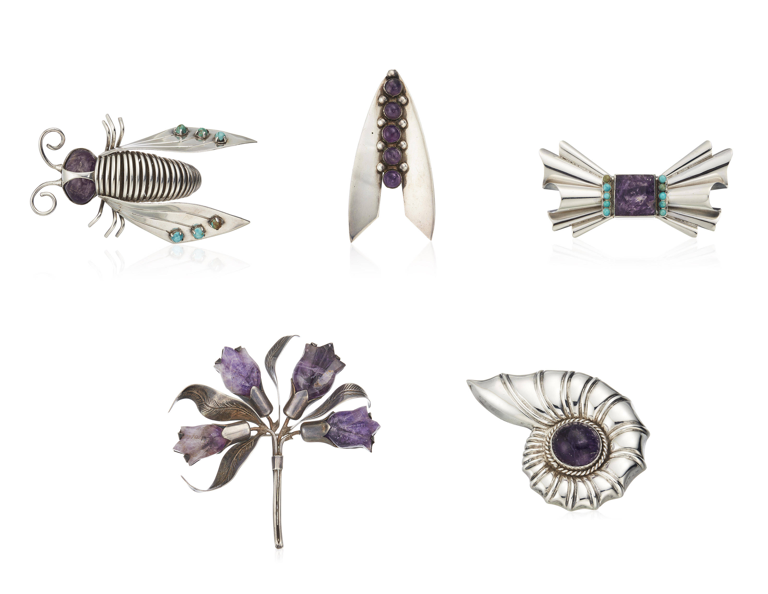 FRED DAVIS GROUP OF AMETHYST AND TURQUOISE BROOCHES, | Christie’s