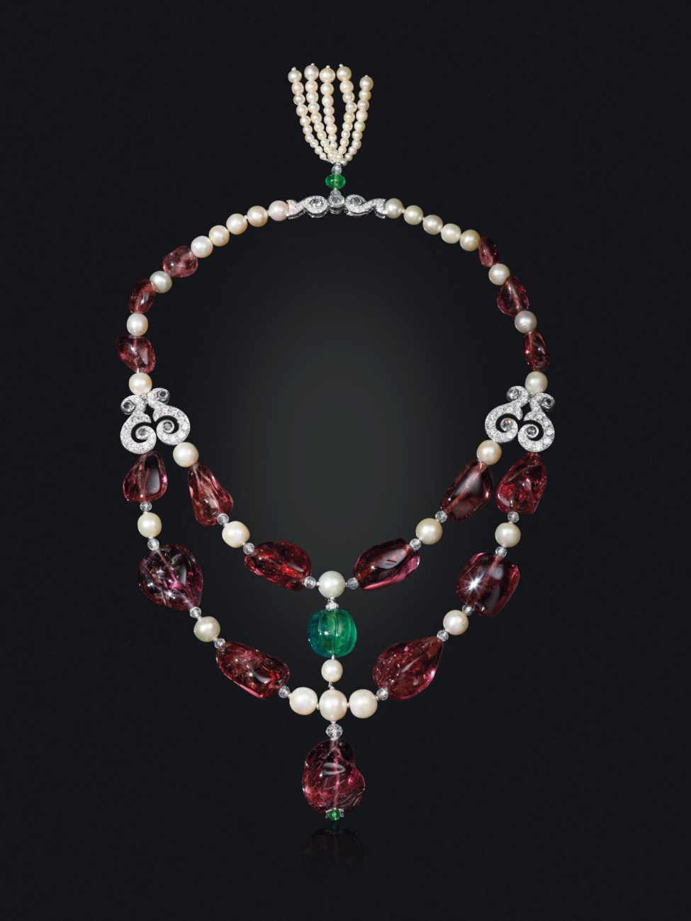 A SPINEL, NATURAL PEARL, DIAMOND AND EMERALD BEAD 'IMPERIAL MOGHUL ...