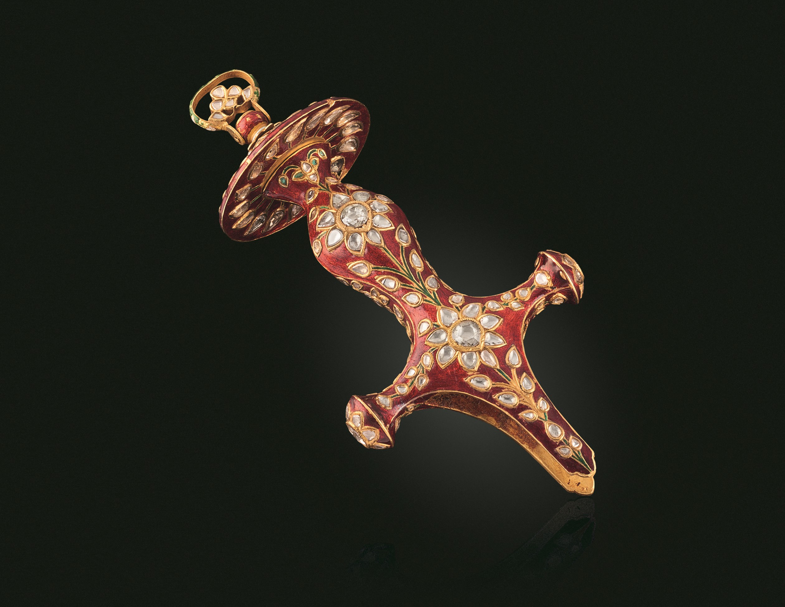 AN ENAMELLED AND GEM SET SWORD HILT, NORTH INDIA, EARLY 18TH CENTURY ...