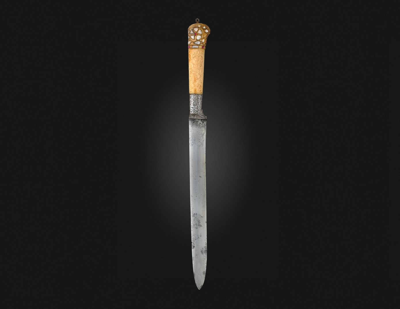 A CARVED AND GEM SET WALRUS IVORY HILTED DAGGER, INDIA, 18TH CENTURY ...