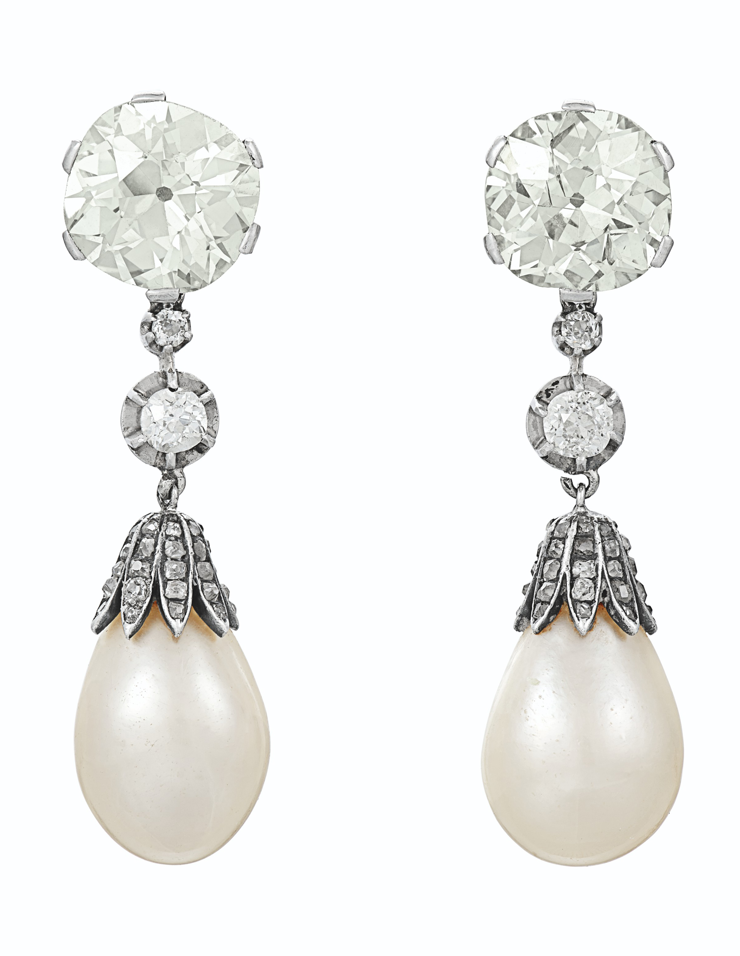 Antique Natural Pearl And Diamond Earrings