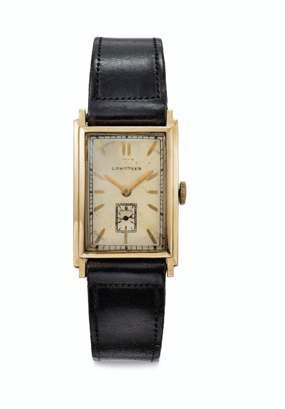 Longines. A Fine 14k Gold Rectangular-shaped Wristwatch, Formerly ...