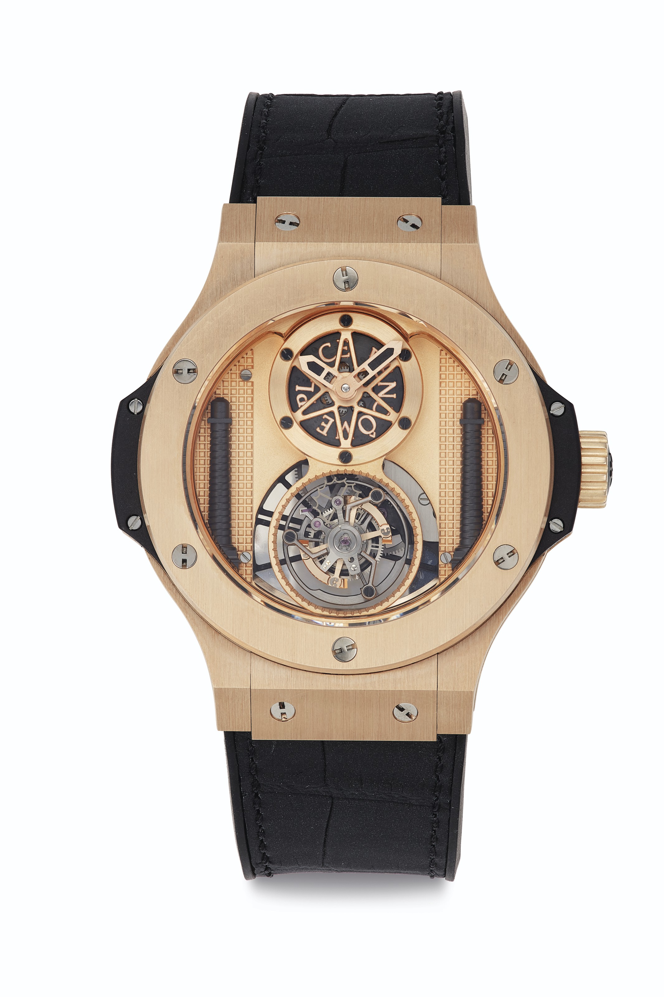 HUBLOT. A VERY RARE PLATINUM LIMITED EDITION SKELETONISED TOURBILLON ...