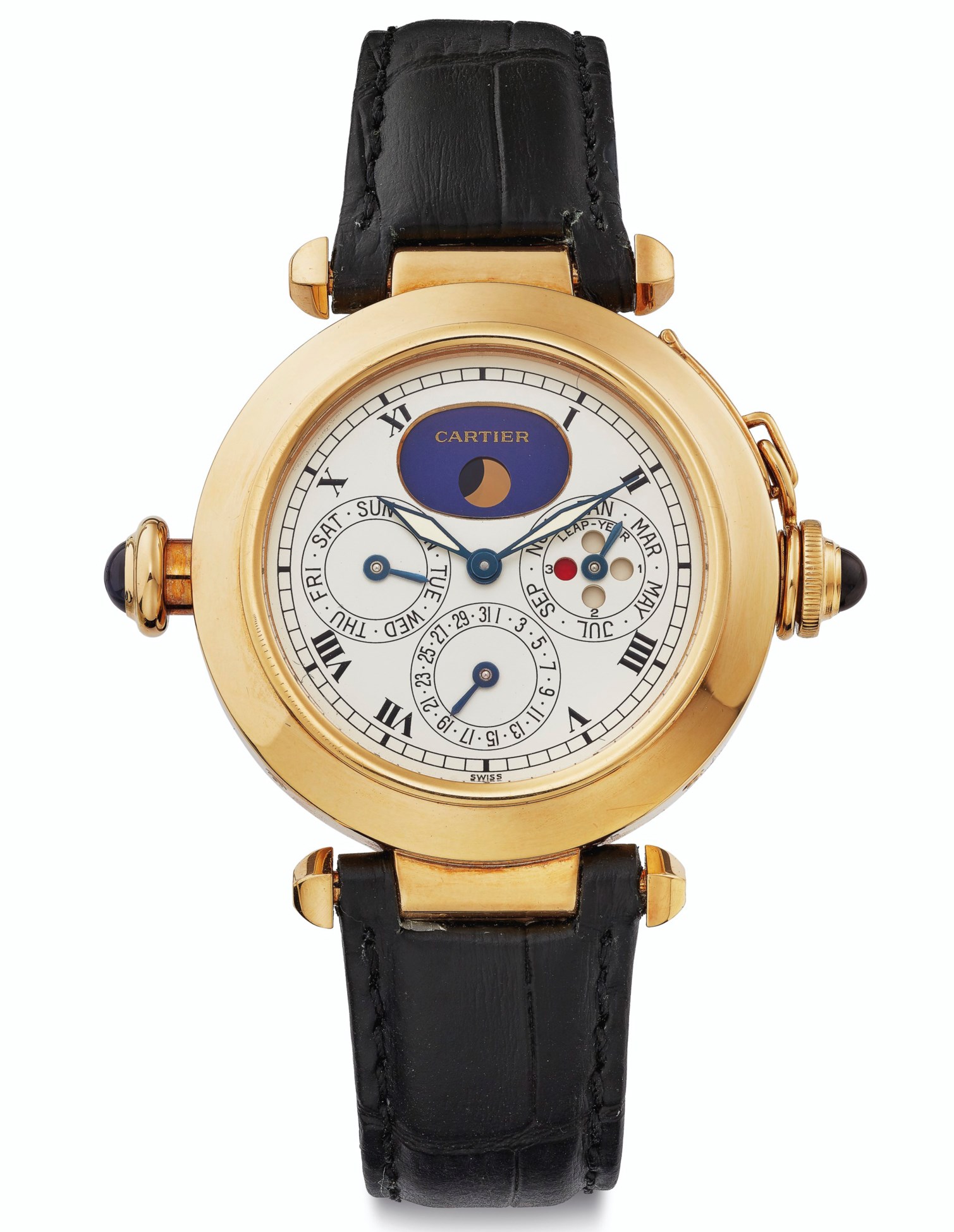 Cartier. A Very Fine 18k Gold Automatic Perpetual Calendar Minute ...