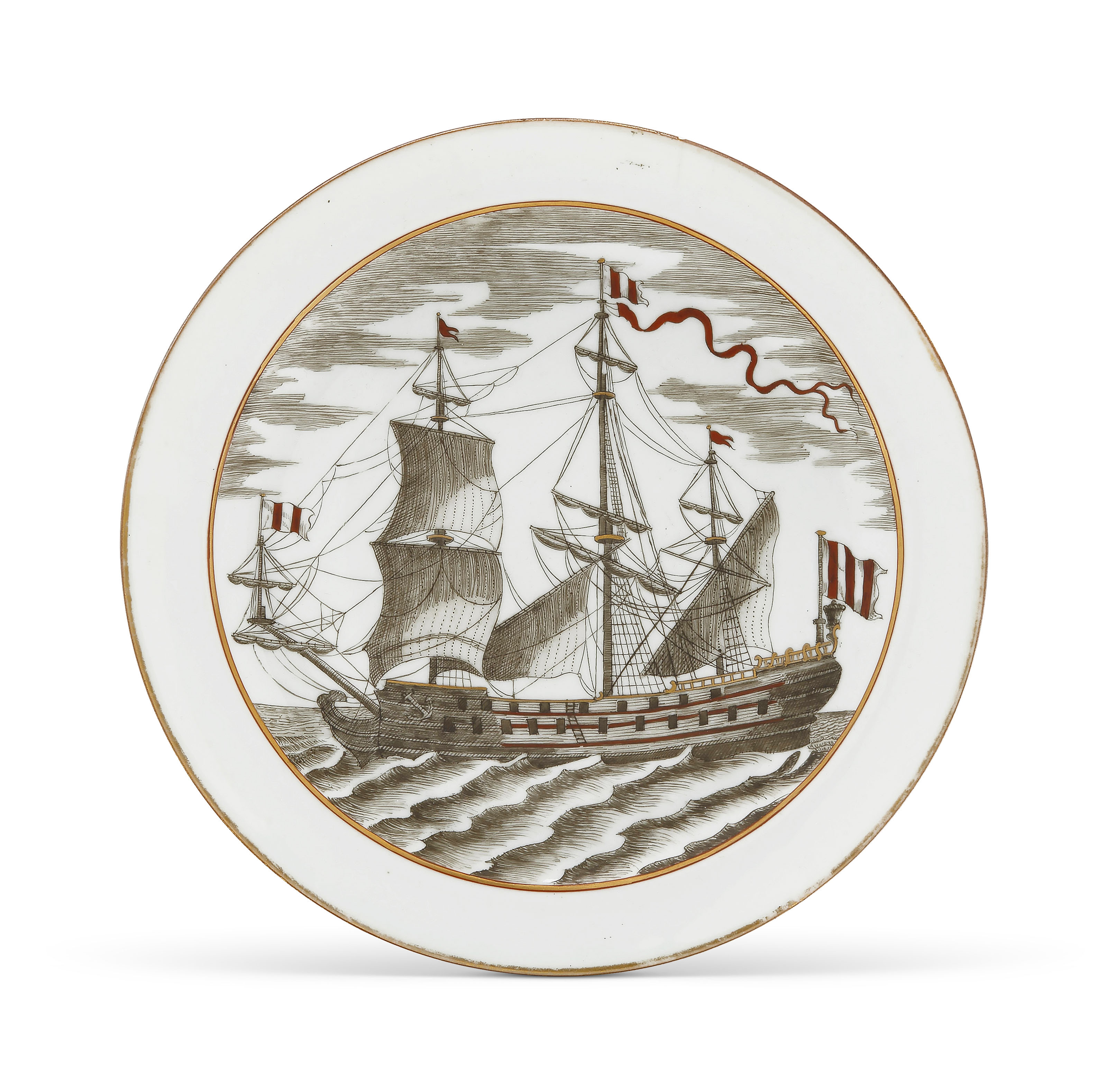 AN UNUSUAL GRISAILLE AND IRON-RED SHIPPING PLATE, QIANLONG PERIOD ...