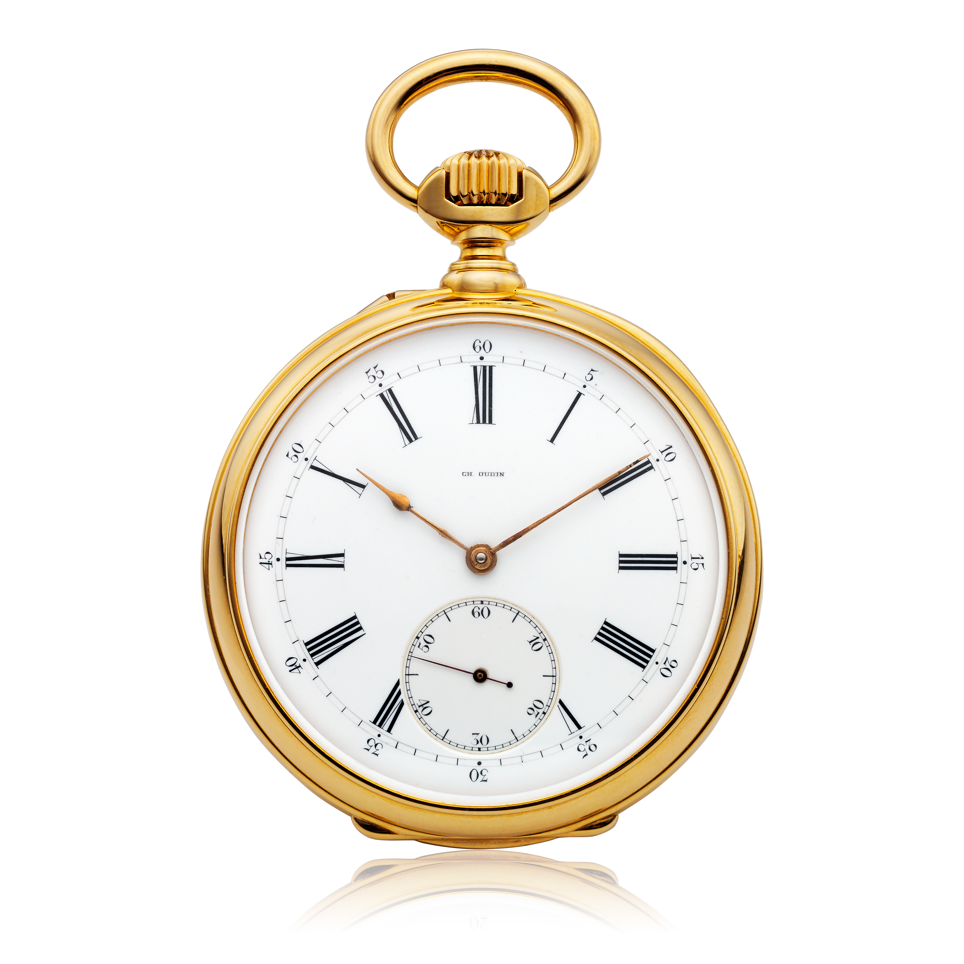 CHARLES OUDIN, PARIS, 18K GOLD DOUBLE DIAL PERPETUAL CALENDAR KEYLESS ...