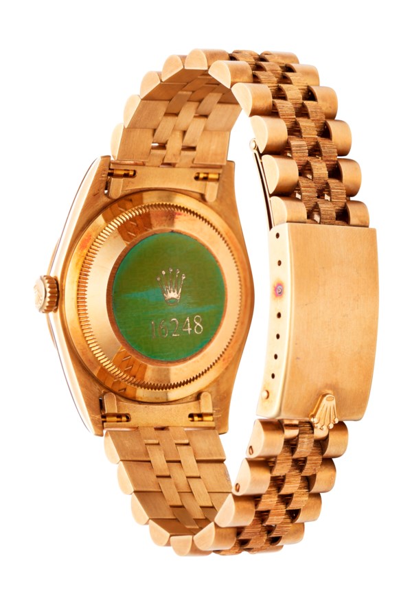 ROLEX, 18K DATEJUST WITH BARK BEZEL AND BRACELET, REF. 16248, | Christie’s