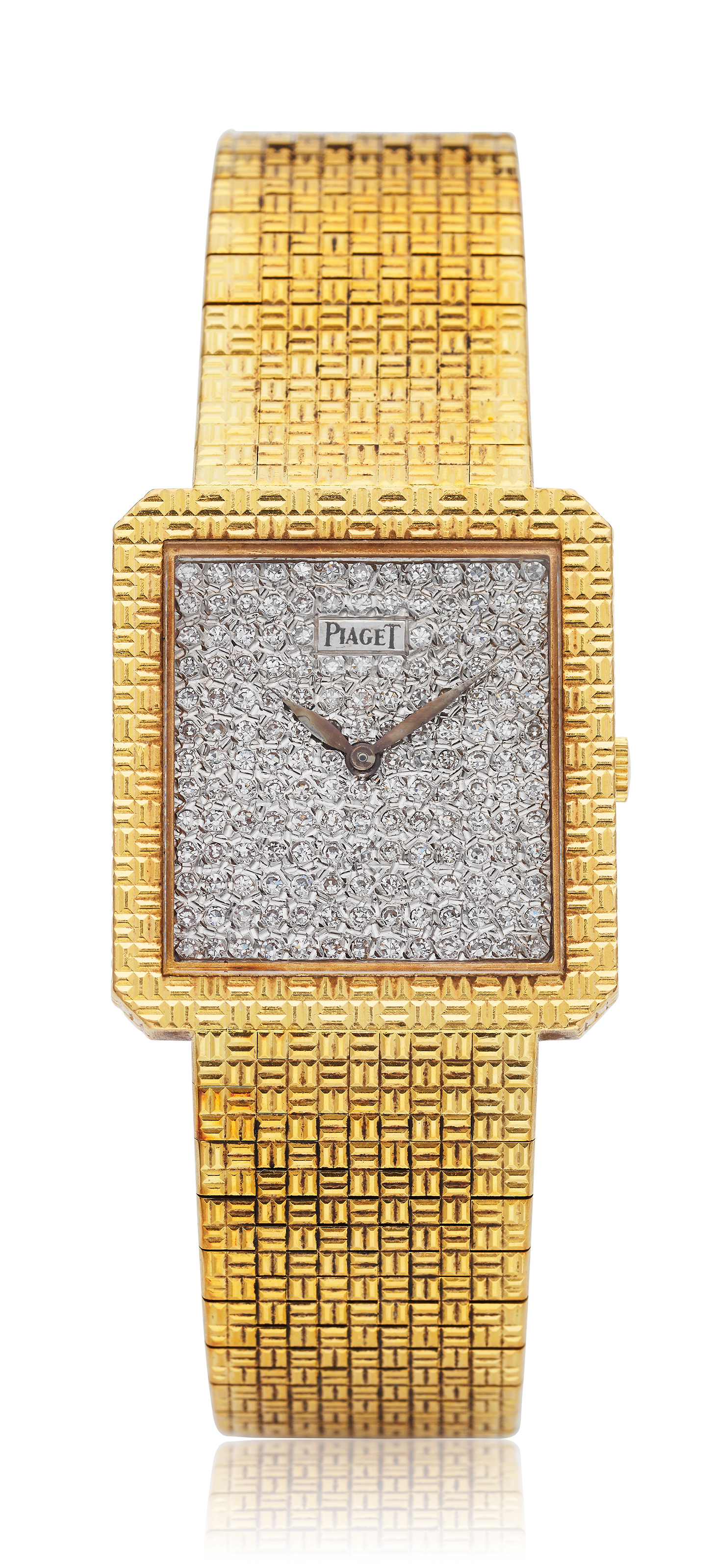 PIAGET, LADIES' 18K 'TEXTURED' WITH PAVE DIAMOND DIAL, REF. 91541 C 5 ...