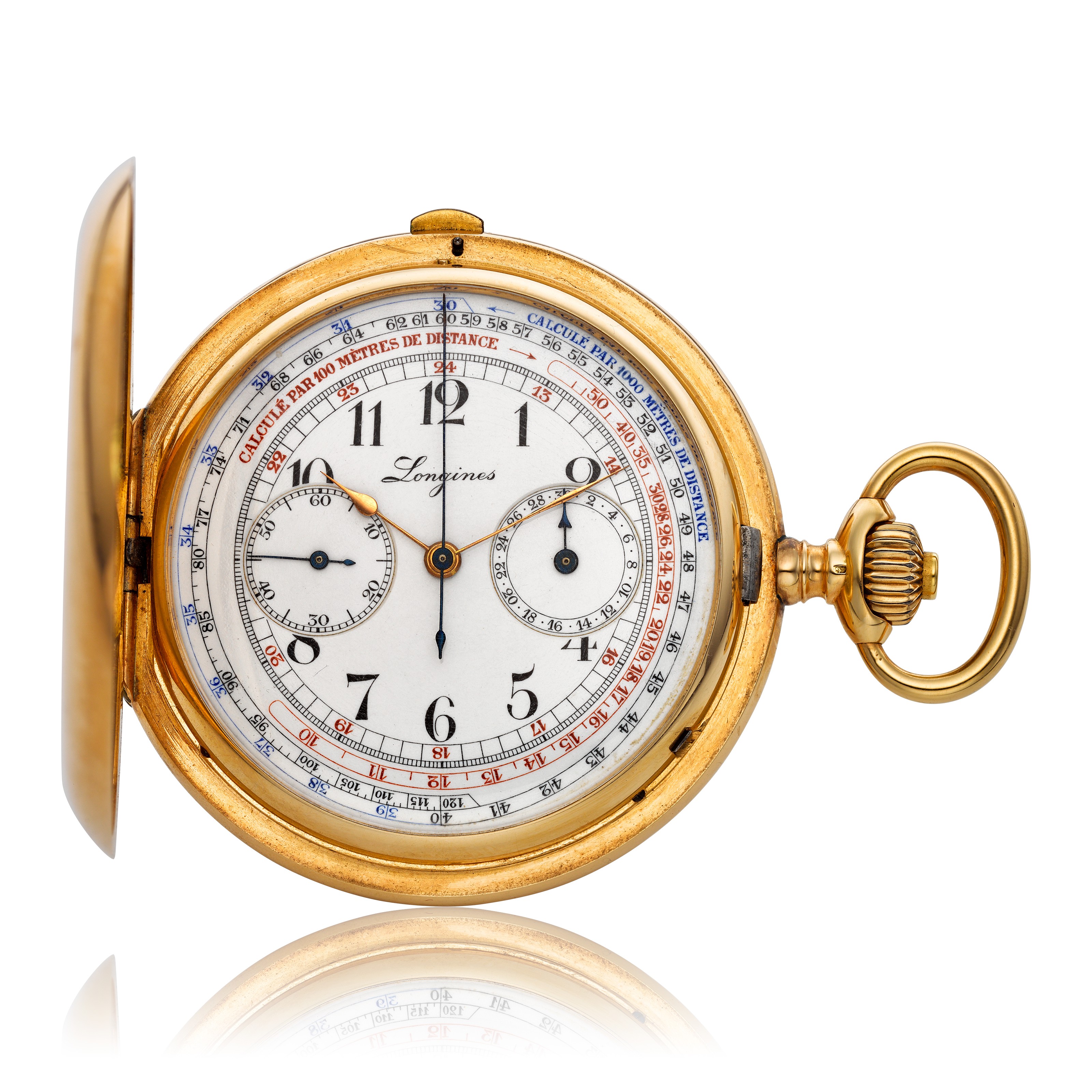 LONGINES, 14K HUNTER-CASE MULTI-SCALE CHRONOGRAPH POCKET WATCH ...