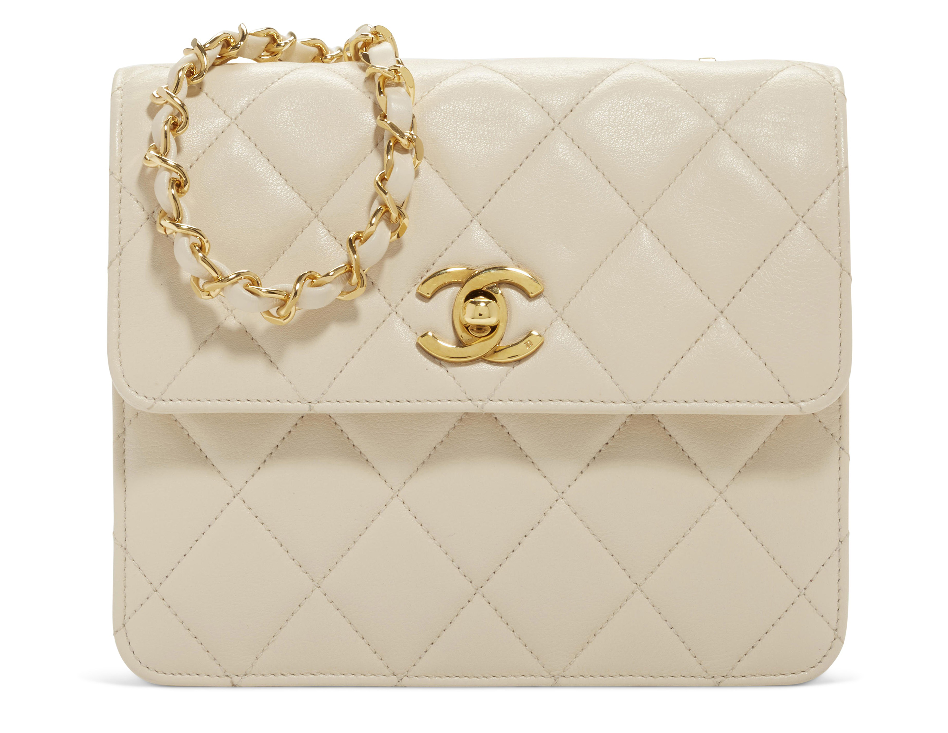 A CRÈME LAMBSKIN LEATHER SINGLE FLAP BAG WITH GOLD HARDWARE, CHANEL ...
